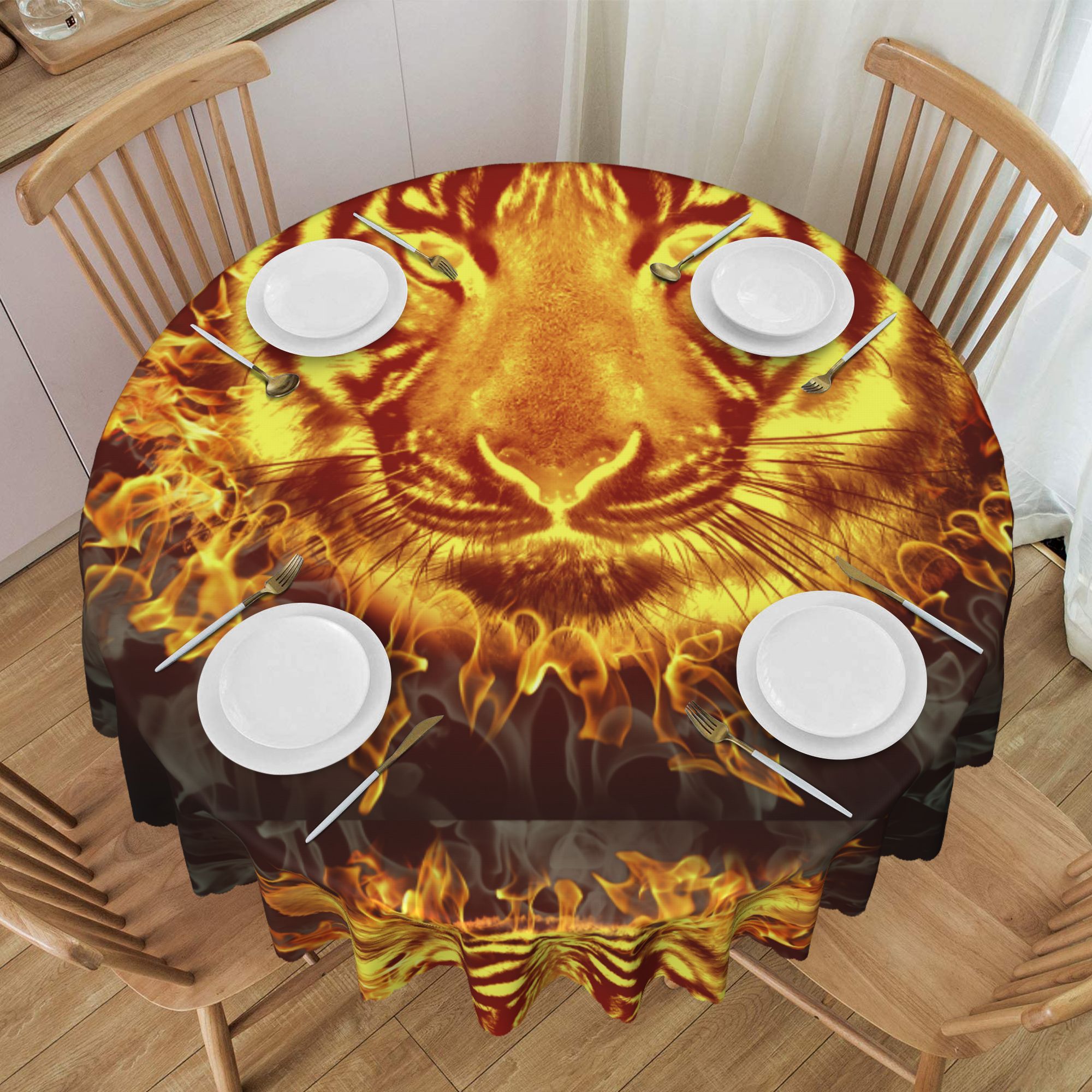 Tablecloth Tiger Flame Fire Table Cloth For Circular Tables Waterproof ...