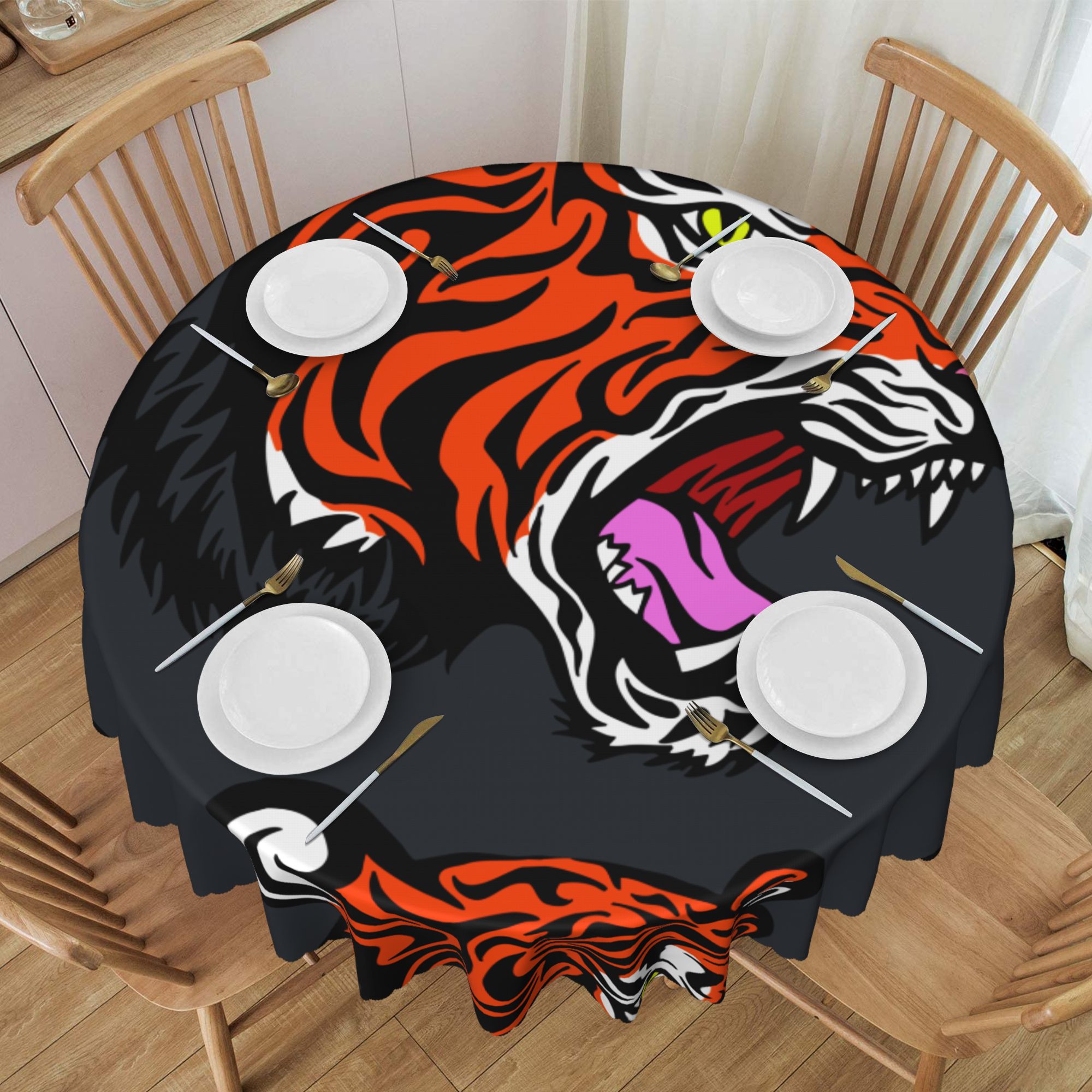 Tablecloth Tiger Head Pattern Table Cloth For Circular Tables ...
