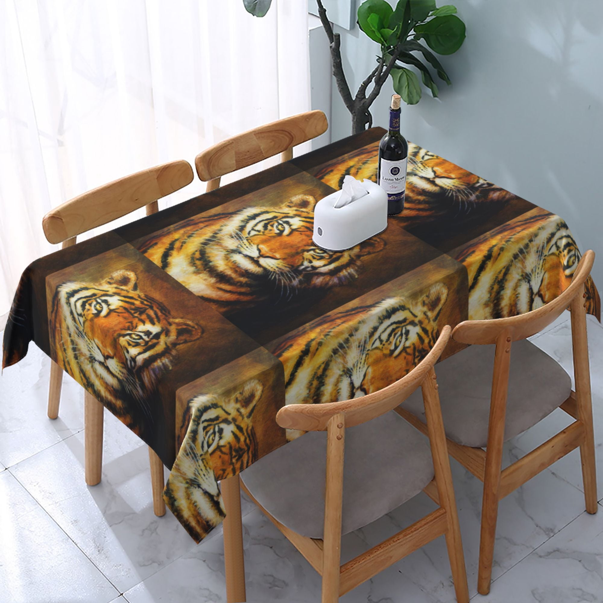 Tablecloth Tiger Oil Painting Style Big Cat Purposeful Eyes Carnivore ...