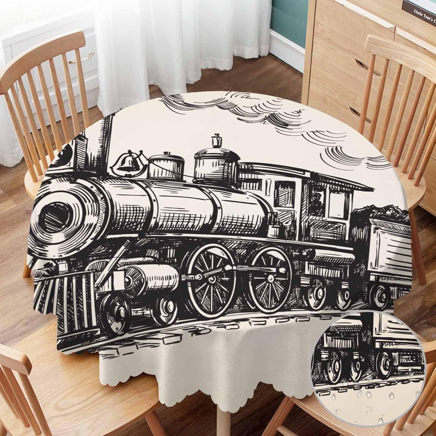 Tablecloth Train Tablecloths 60" Diameter Round Steam Locomotive ...