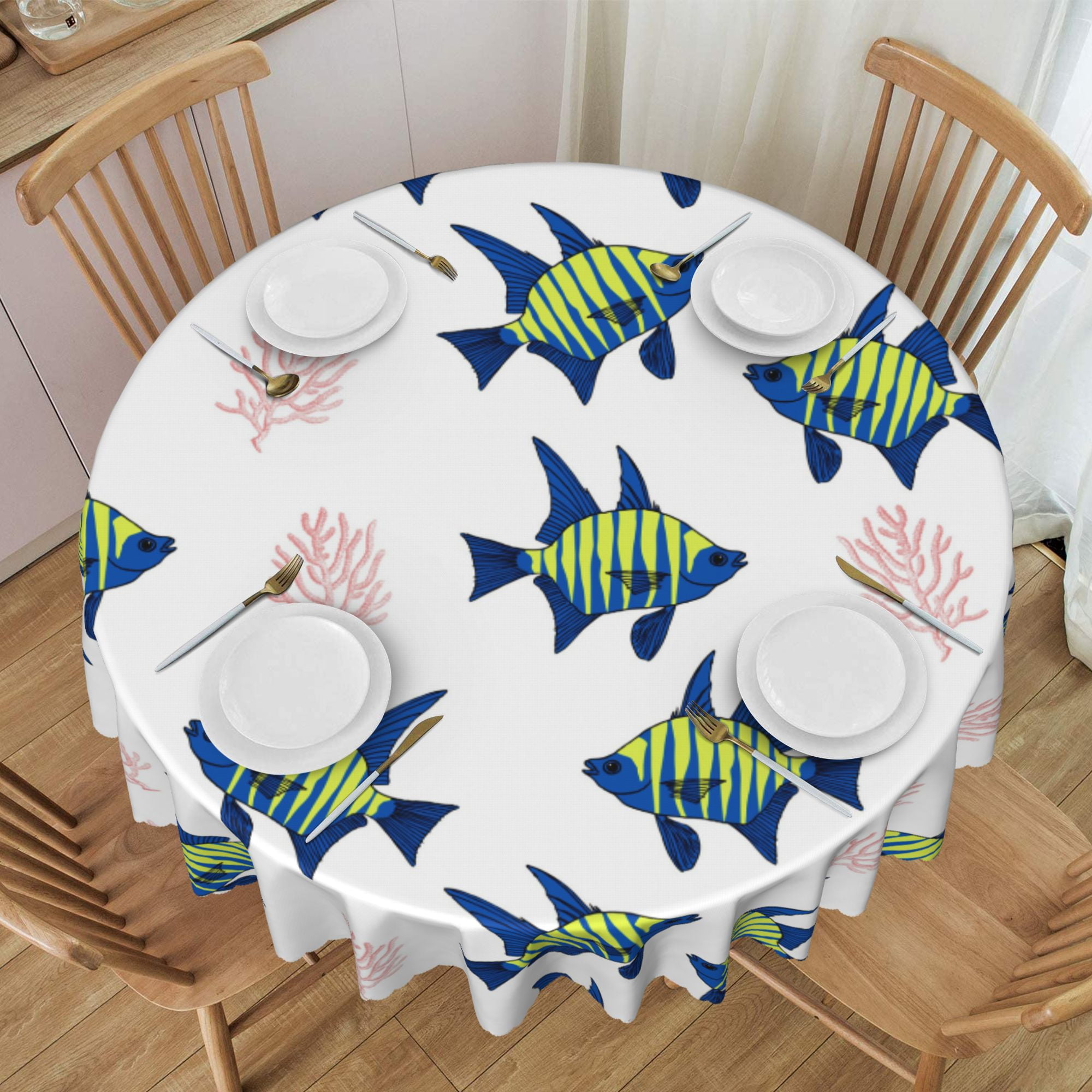 Tablecloth Tropical Fish Table Cloth For Circular Tables Waterproof ...