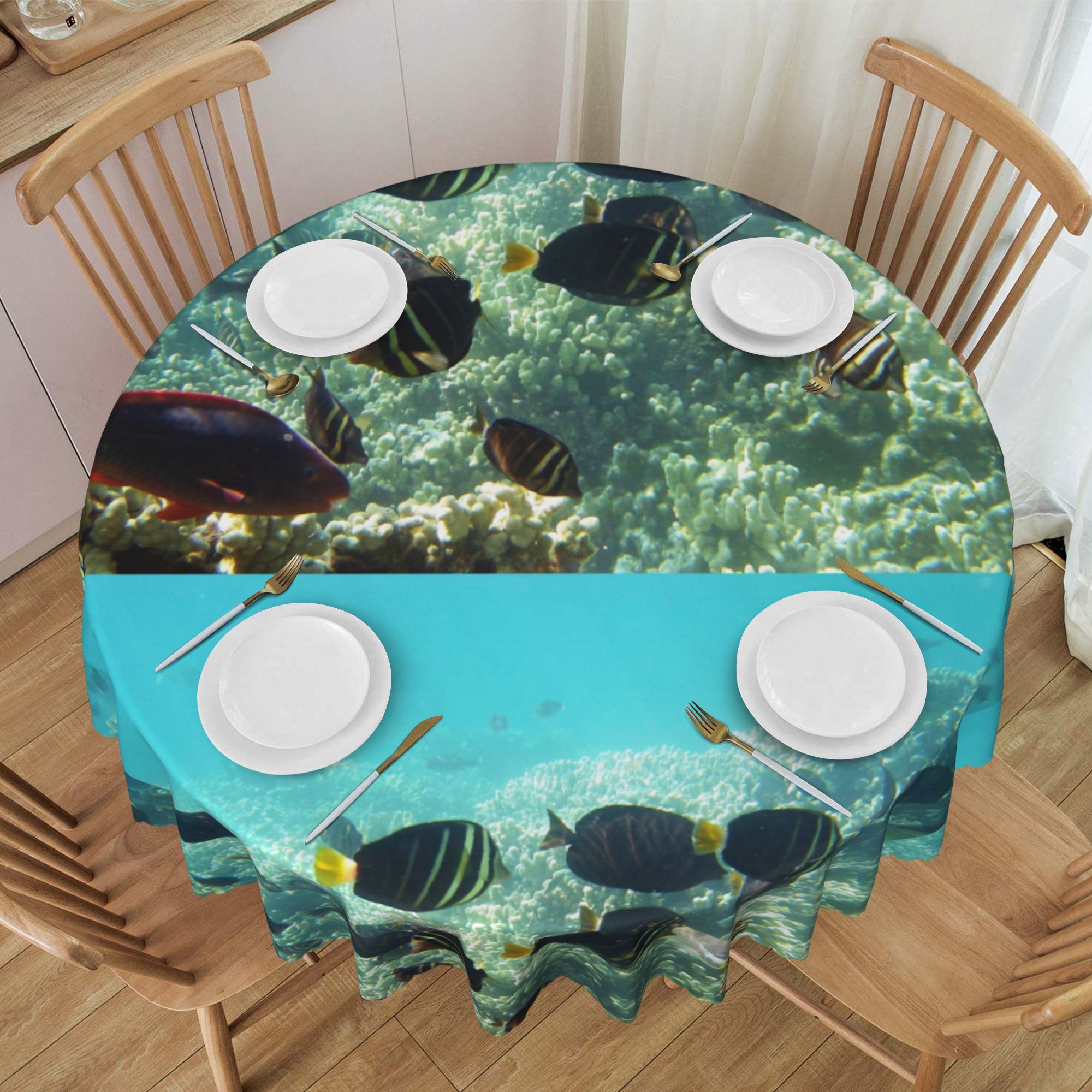 Tablecloth Tropical Fish Table Cloth For Circular Tables Waterproof ...