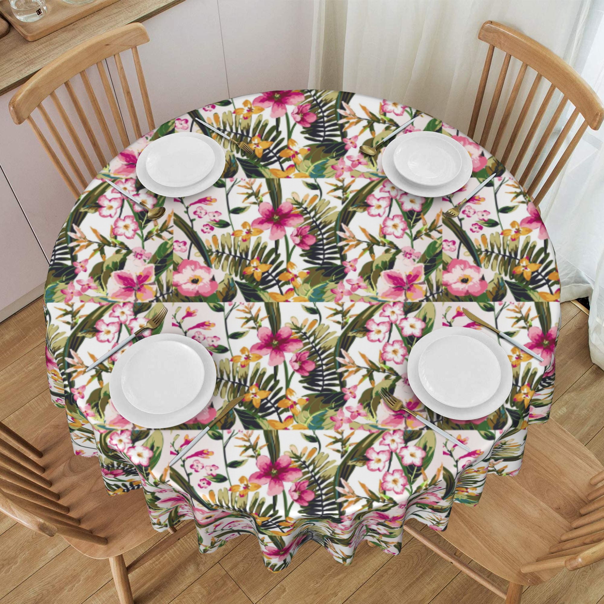 Tablecloth Tropical Flowers Table Cloth For Circular Tables Waterproof ...