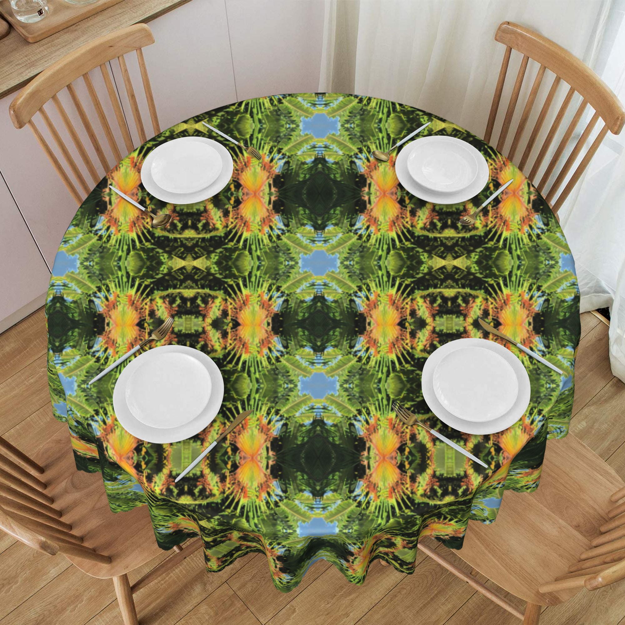 Tablecloth Tropical Garden Wallpaper Table Cloth For Circular Tables ...