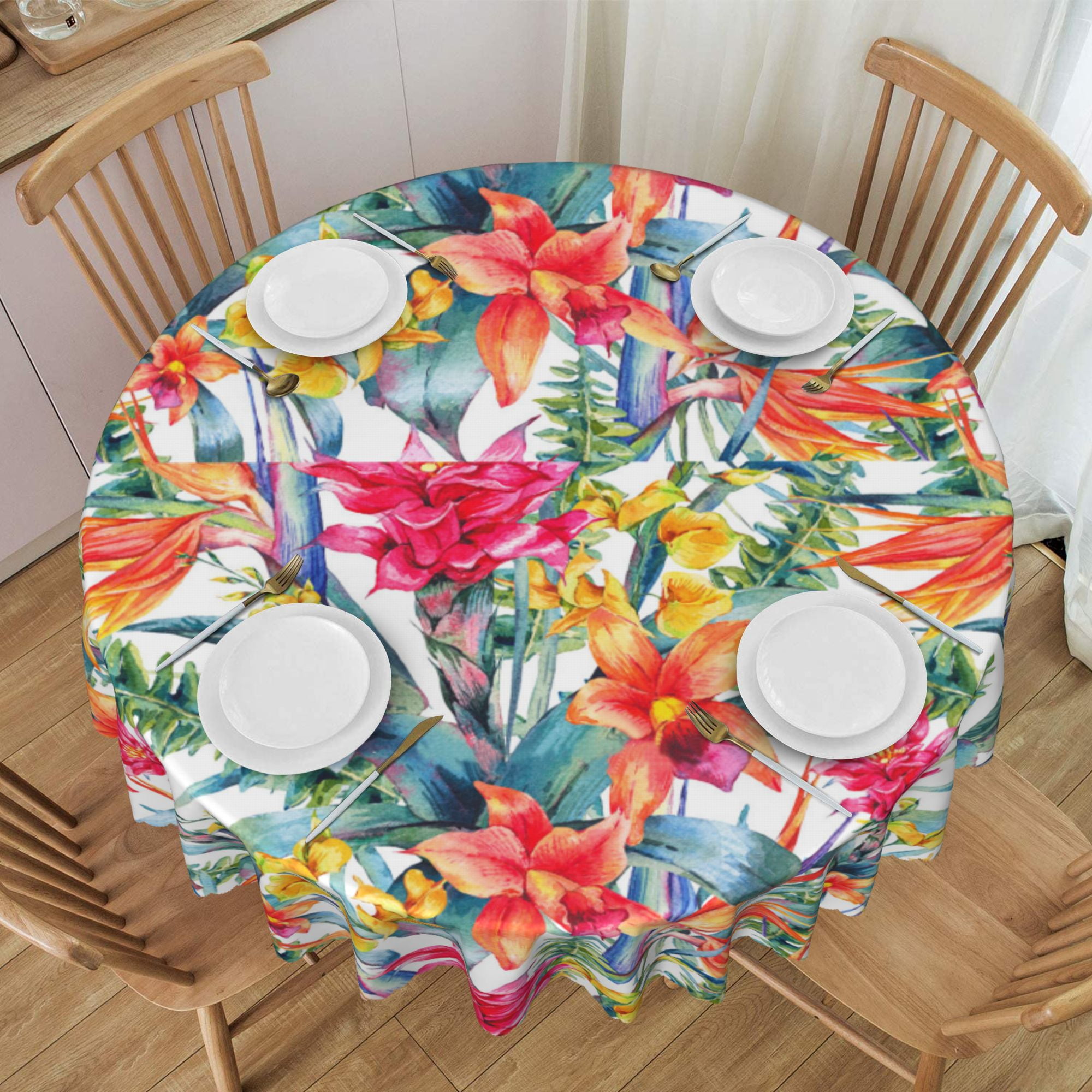 Tablecloth Tropical Leaf Pattern Table Cloth For Circular Tables ...