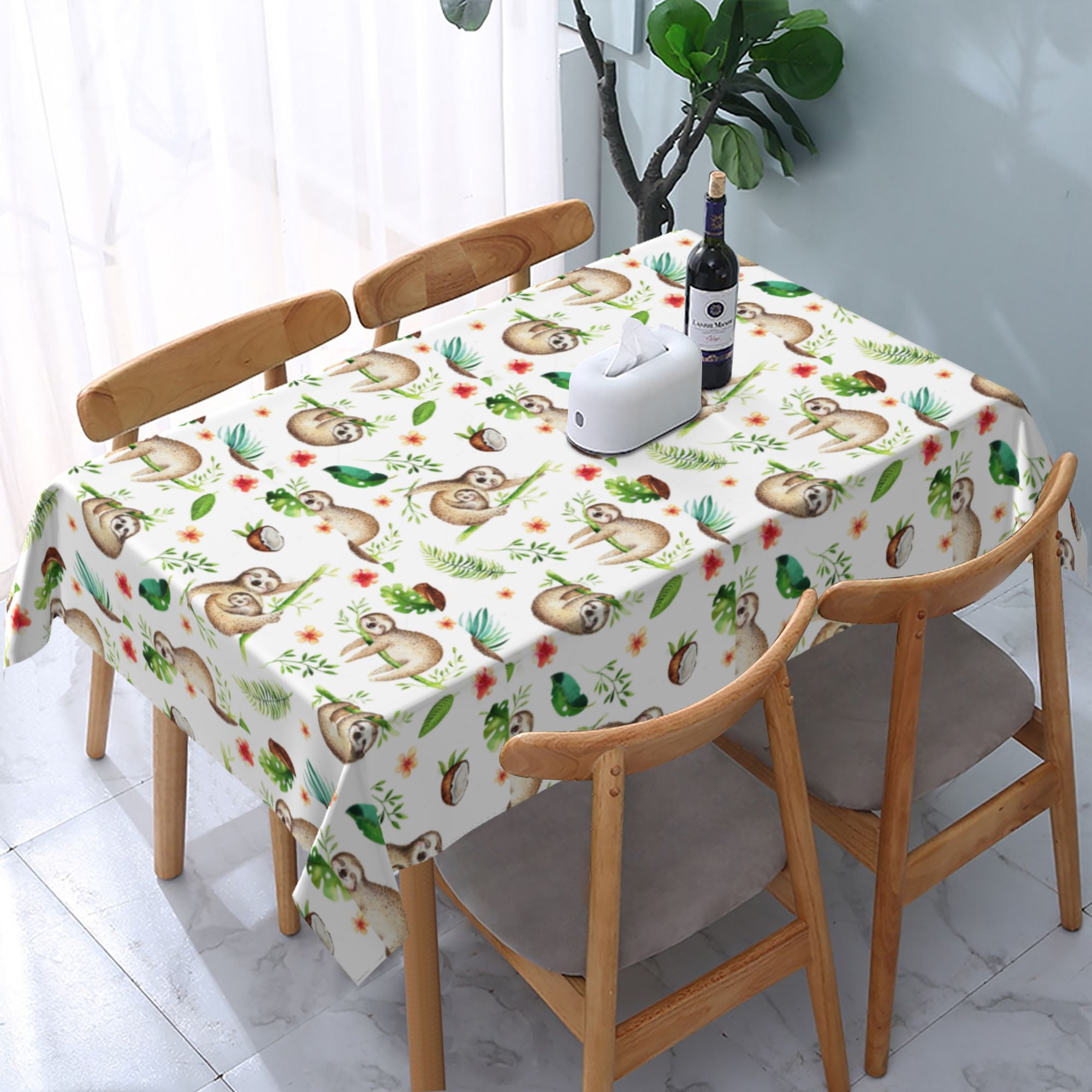 Tablecloth Tropical Leaves Sloth Table Cloth For Rectangle Tables ...