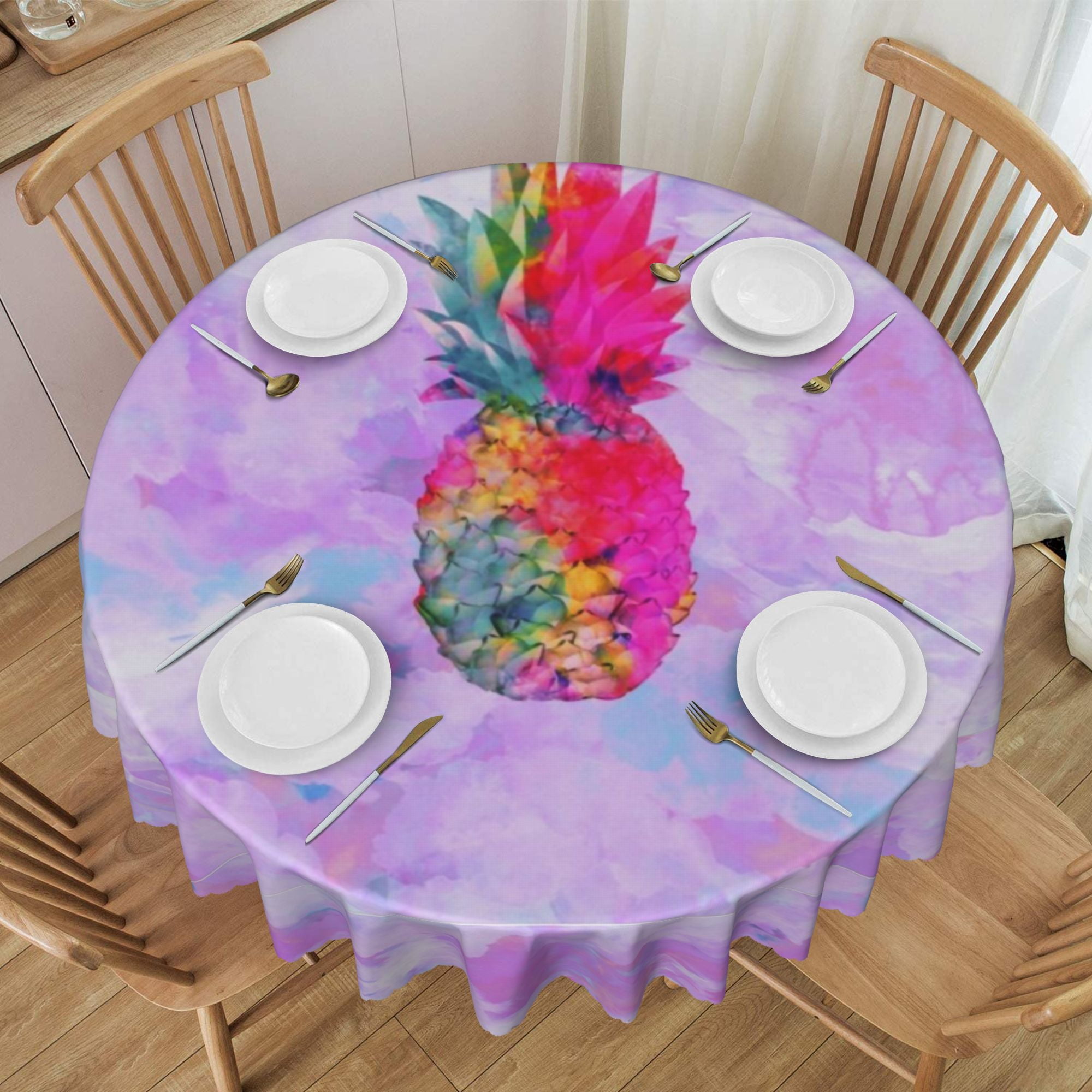 Tablecloth Tropical Neon Pineapple Table Cloth For Circular Tables ...