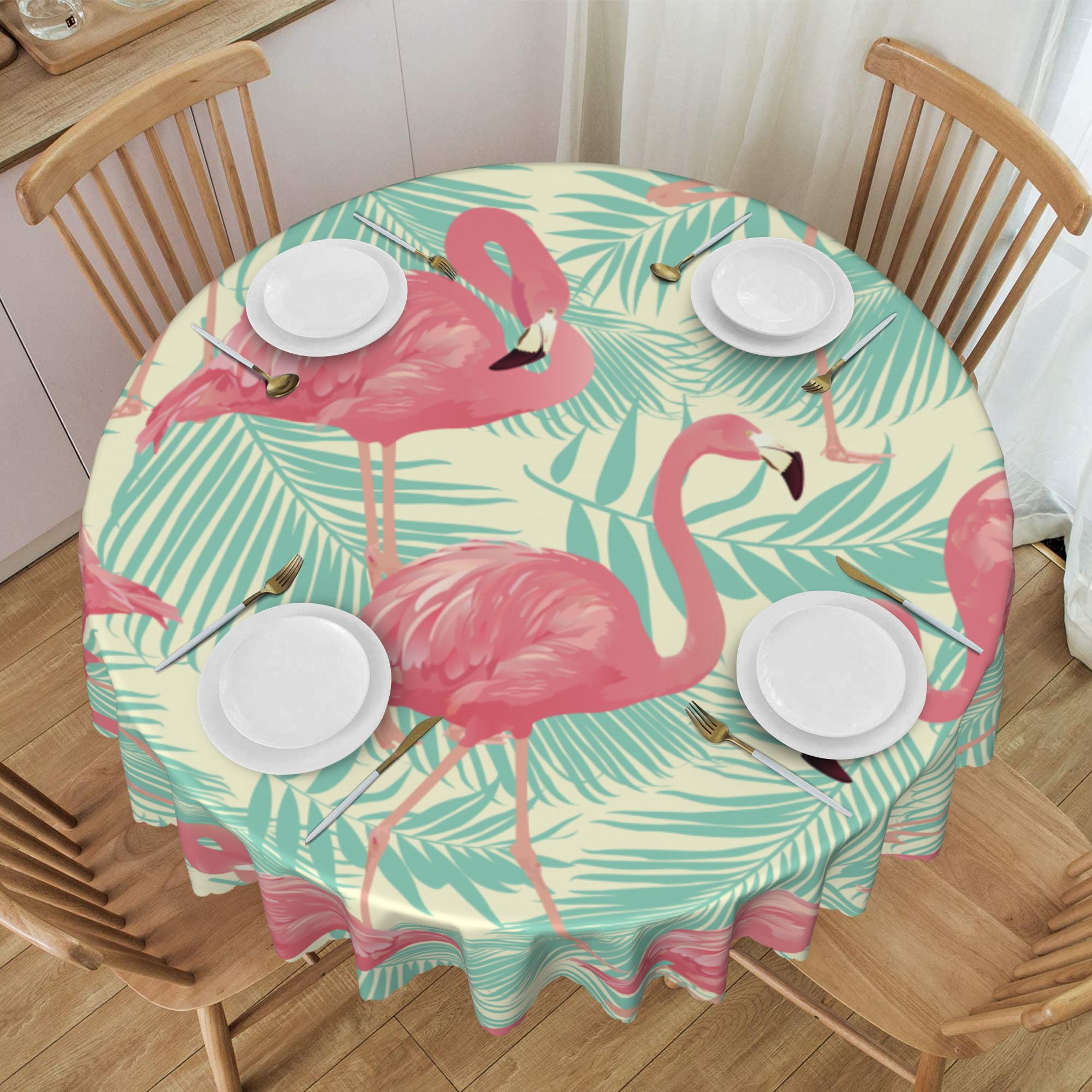 Tablecloth Tropical Palm Banana Leaves Pink Flamingo Table Cloth For ...