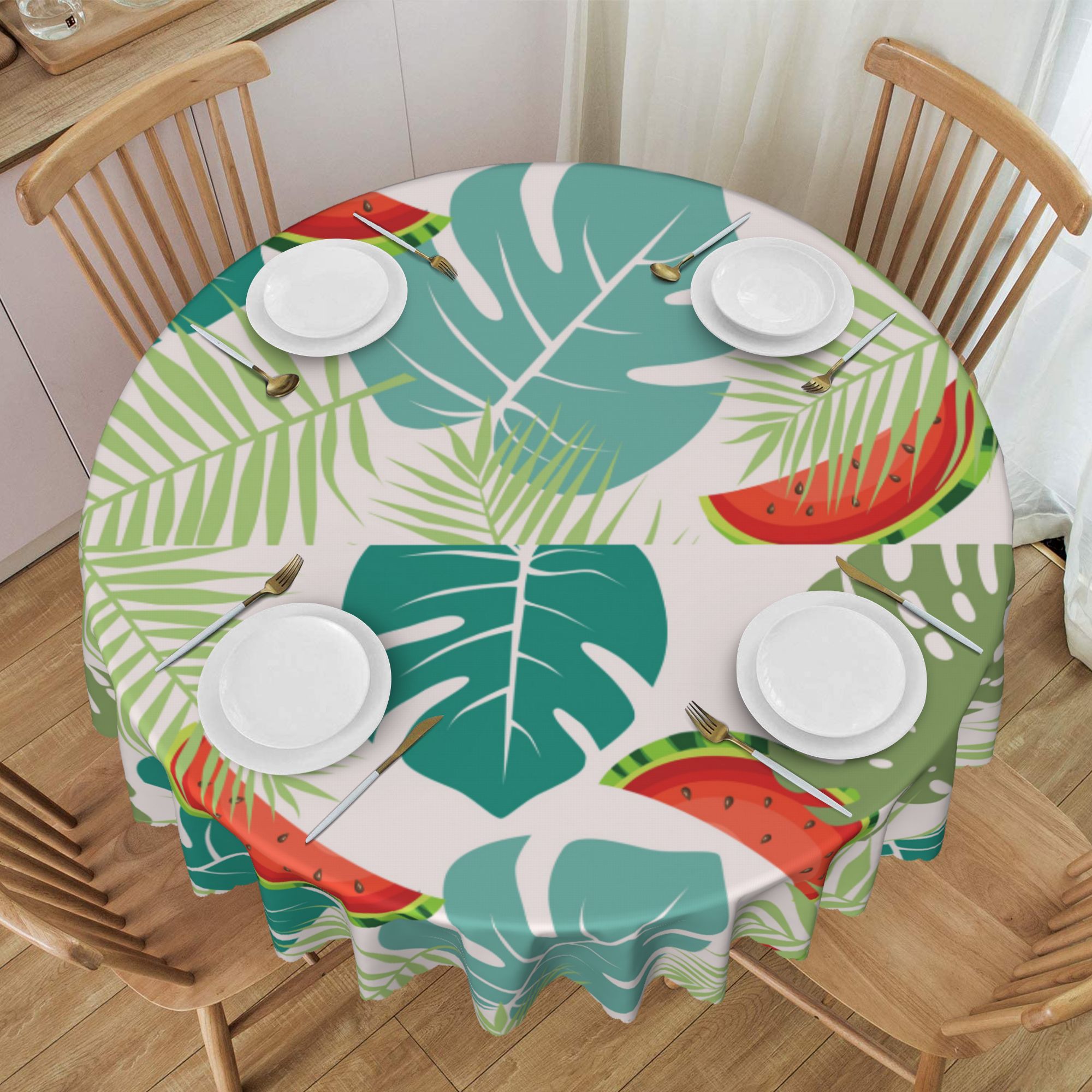 Tablecloth Tropical Palm Leaves And Watermelon Wallpaper Table Cloth ...
