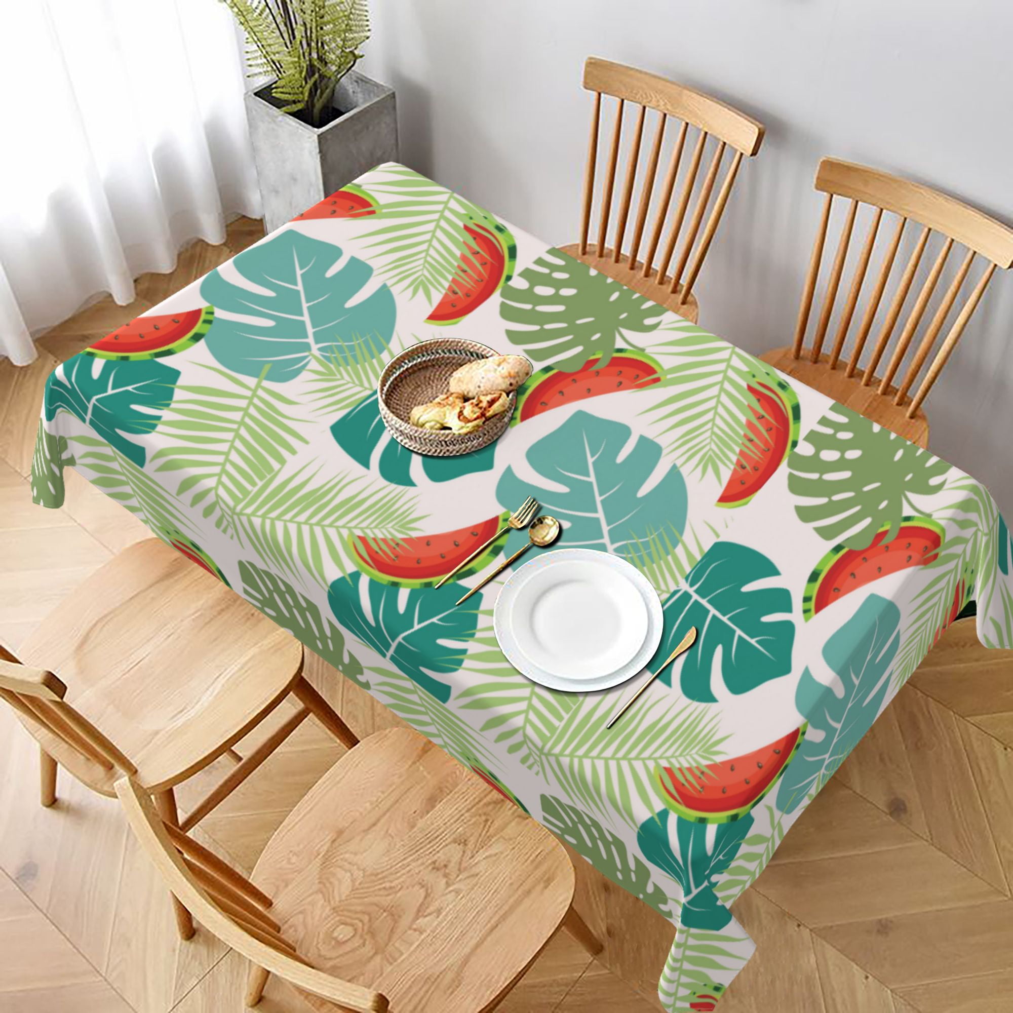 Tablecloth Tropical Palm Leaves And Watermelon Wallpaper Table Cloth ...