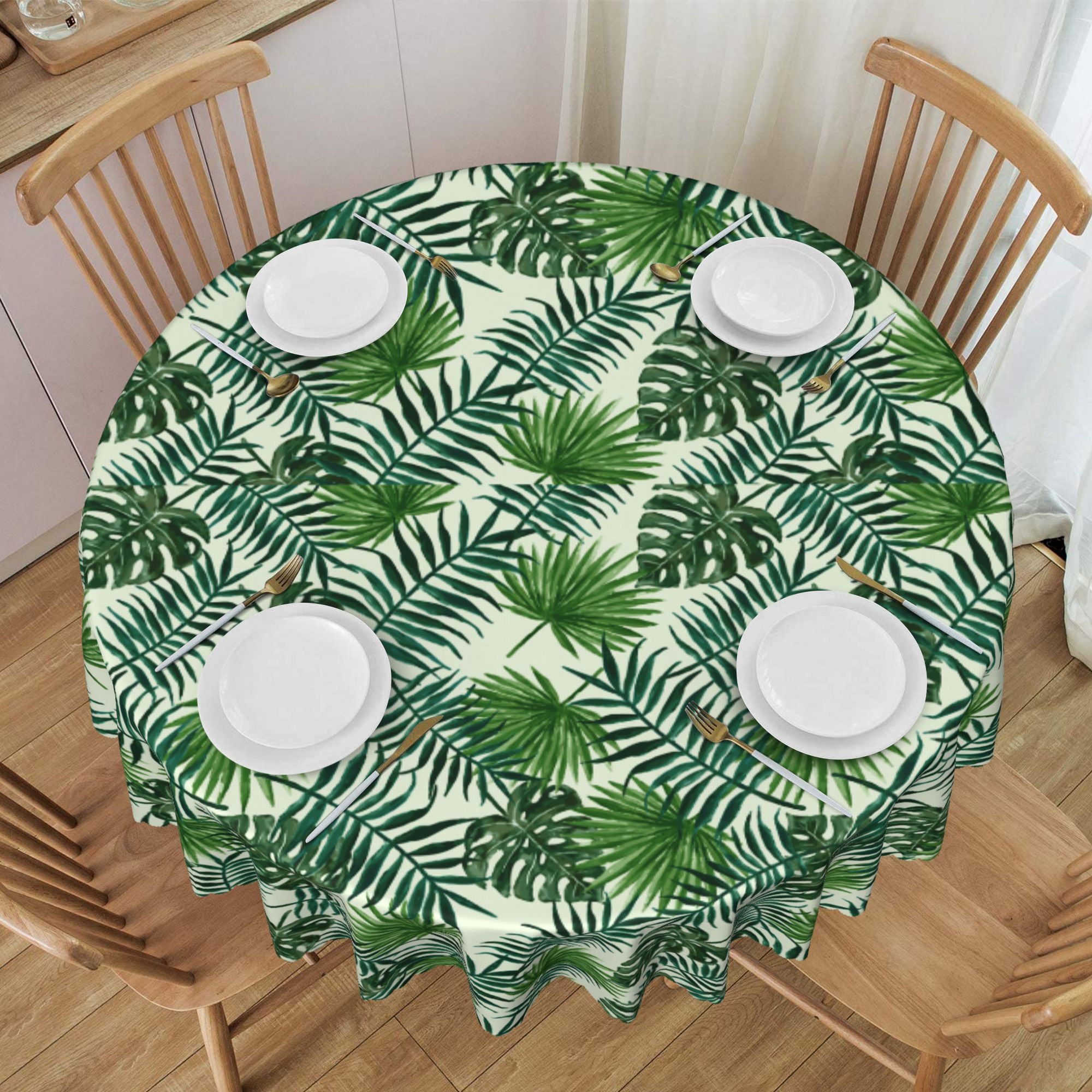 Tablecloth Tropical Palm Tree Leaves Wallpaper Table Cloth For Circular ...
