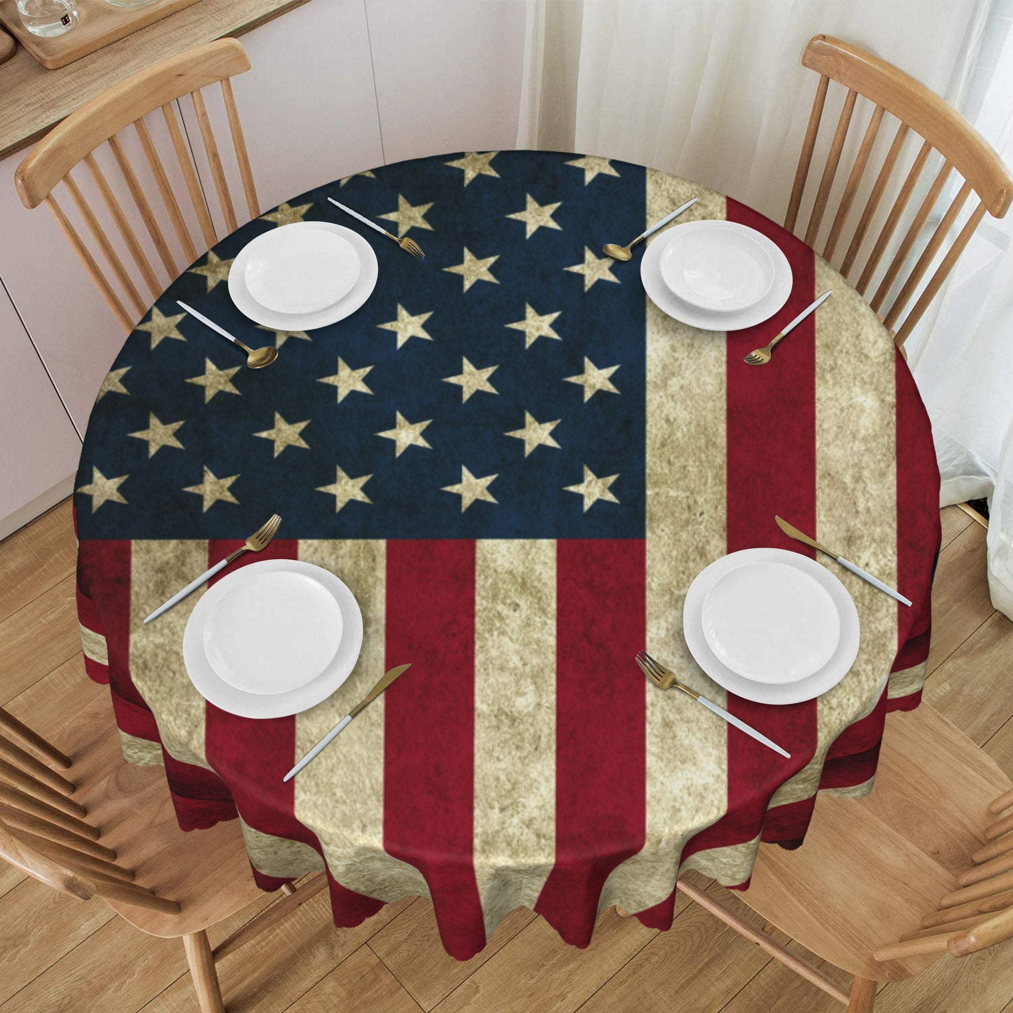 Tablecloth Usa Flag Vintage Table Cloth For Circular Tables Waterproof ...