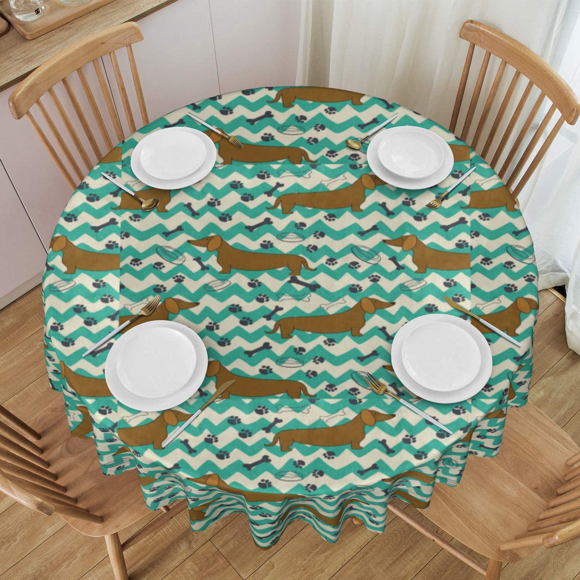 Tablecloth Vintage Dachshund Dog Paw Print Table Cloth For Circular ...