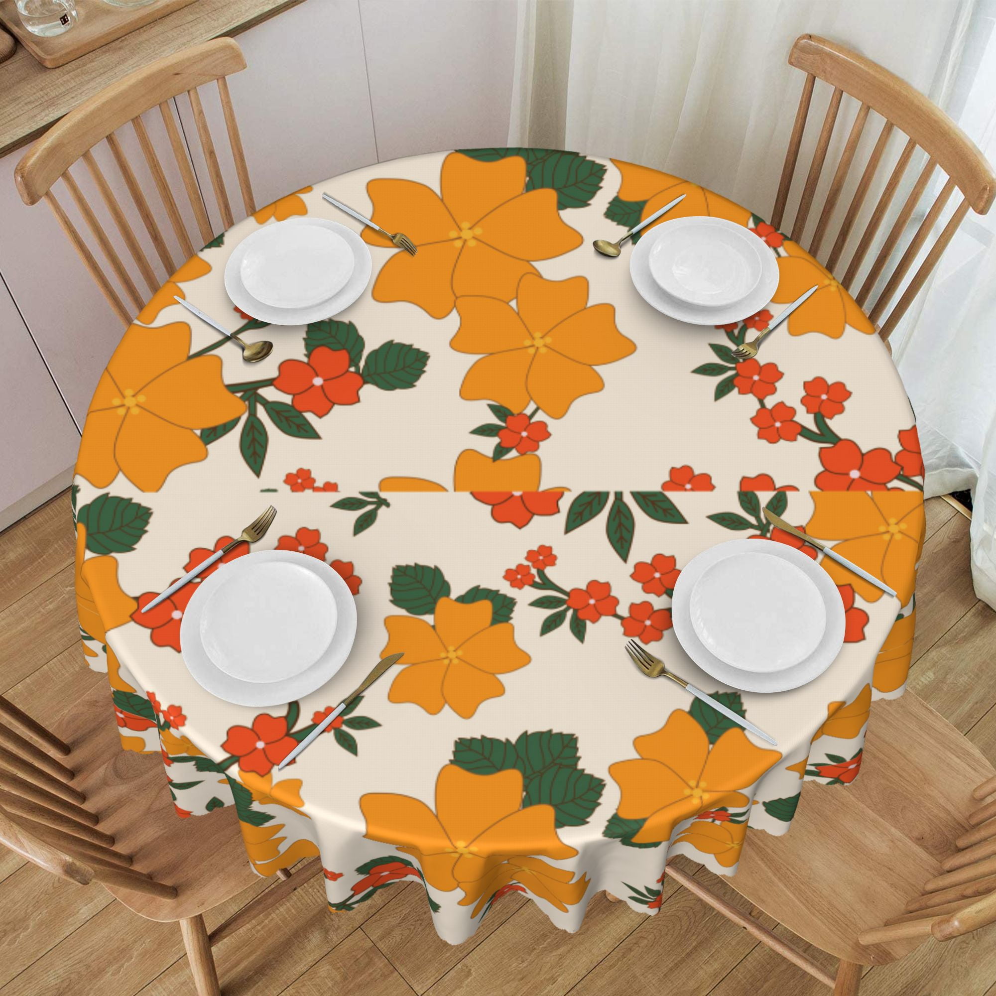 Tablecloth Vintage Floral Wallpaper Orange Table Cloth For Circular ...