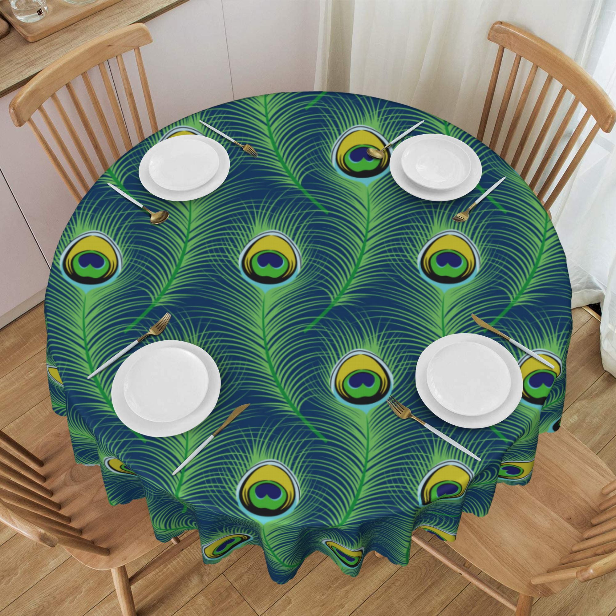 Tablecloth Vintage Peacock Feather Table Cloth For Circular Tables ...