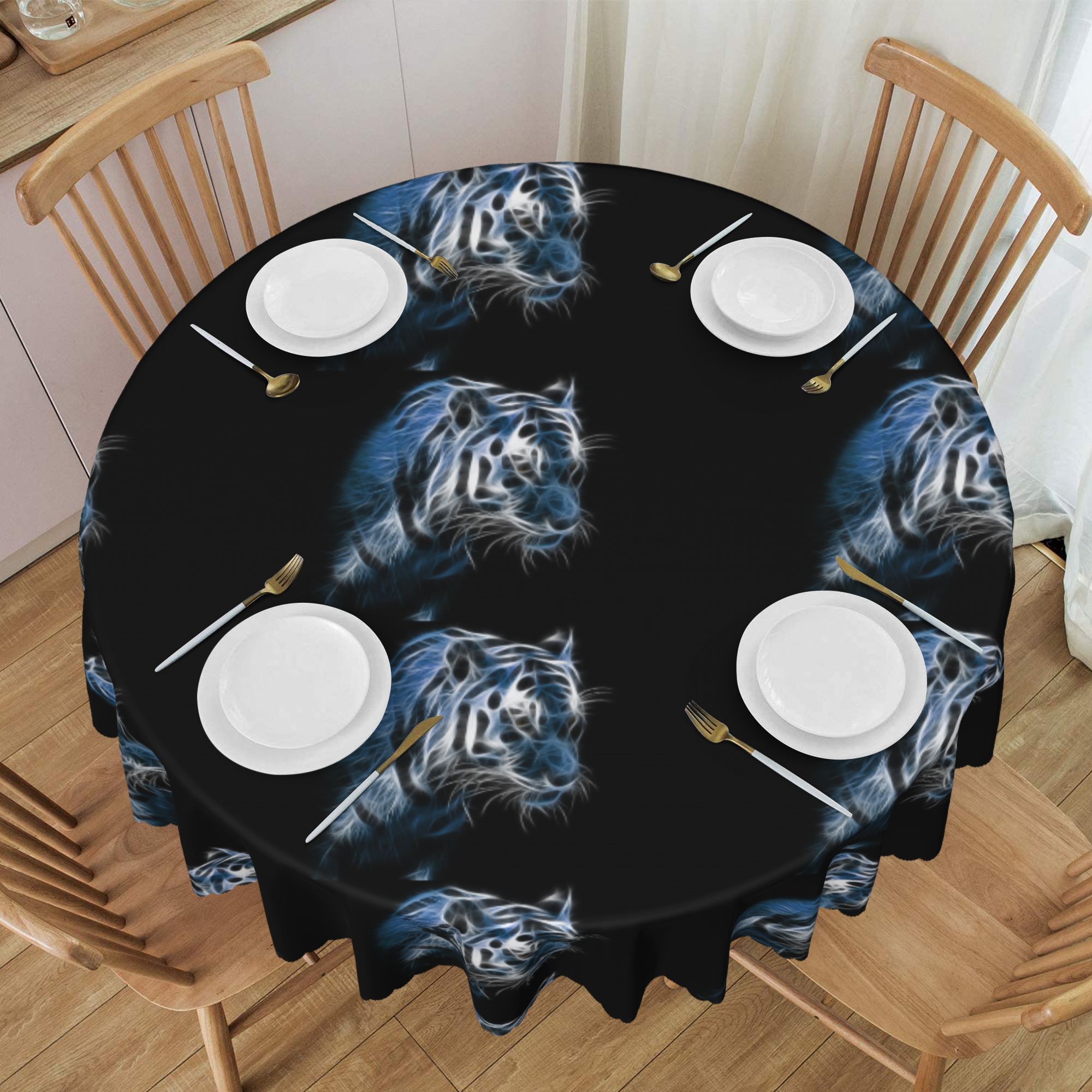Tablecloth White Tiger Table Cloth For Circular Tables Waterproof ...