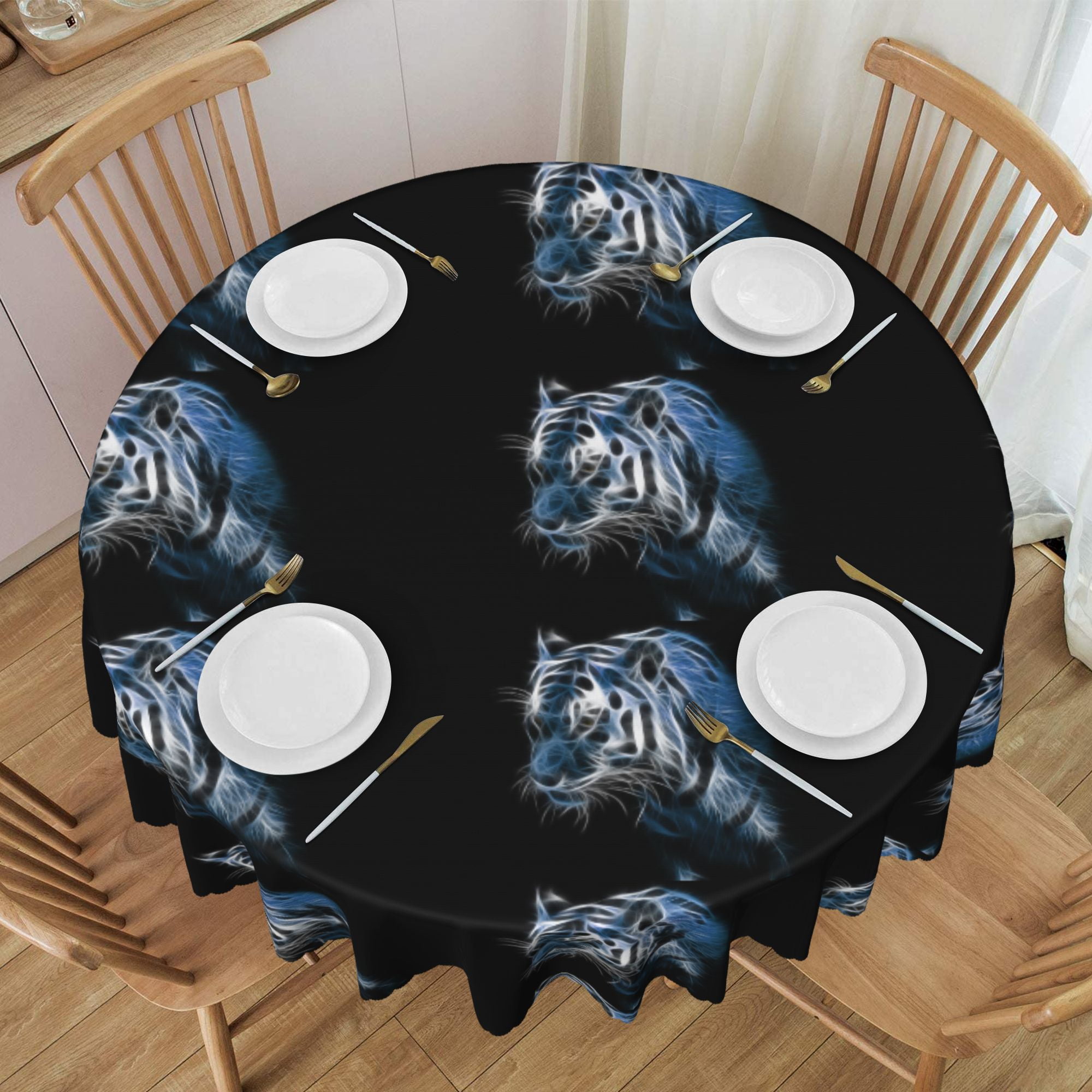 Tablecloth White Tiger Table Cloth For Circular Tables Waterproof ...