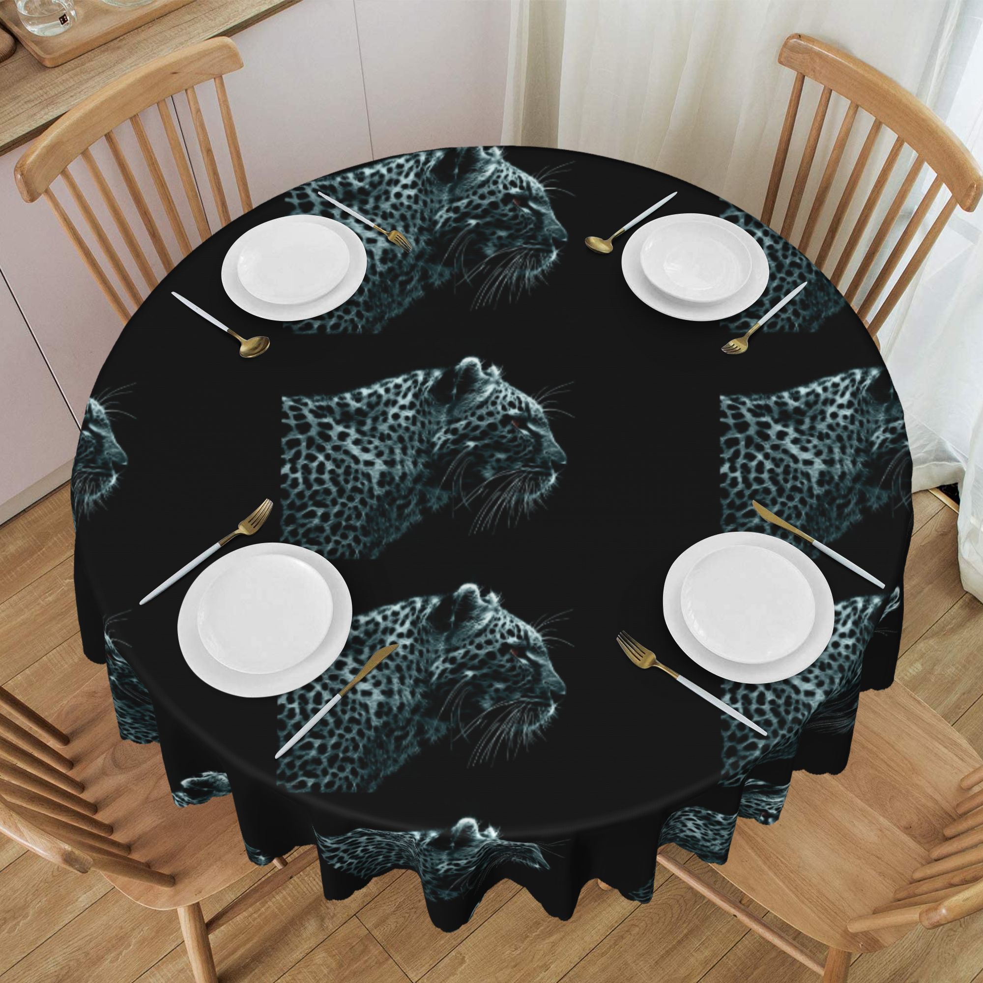 Tablecloth White Tiger Table Cloth For Circular Tables Waterproof ...