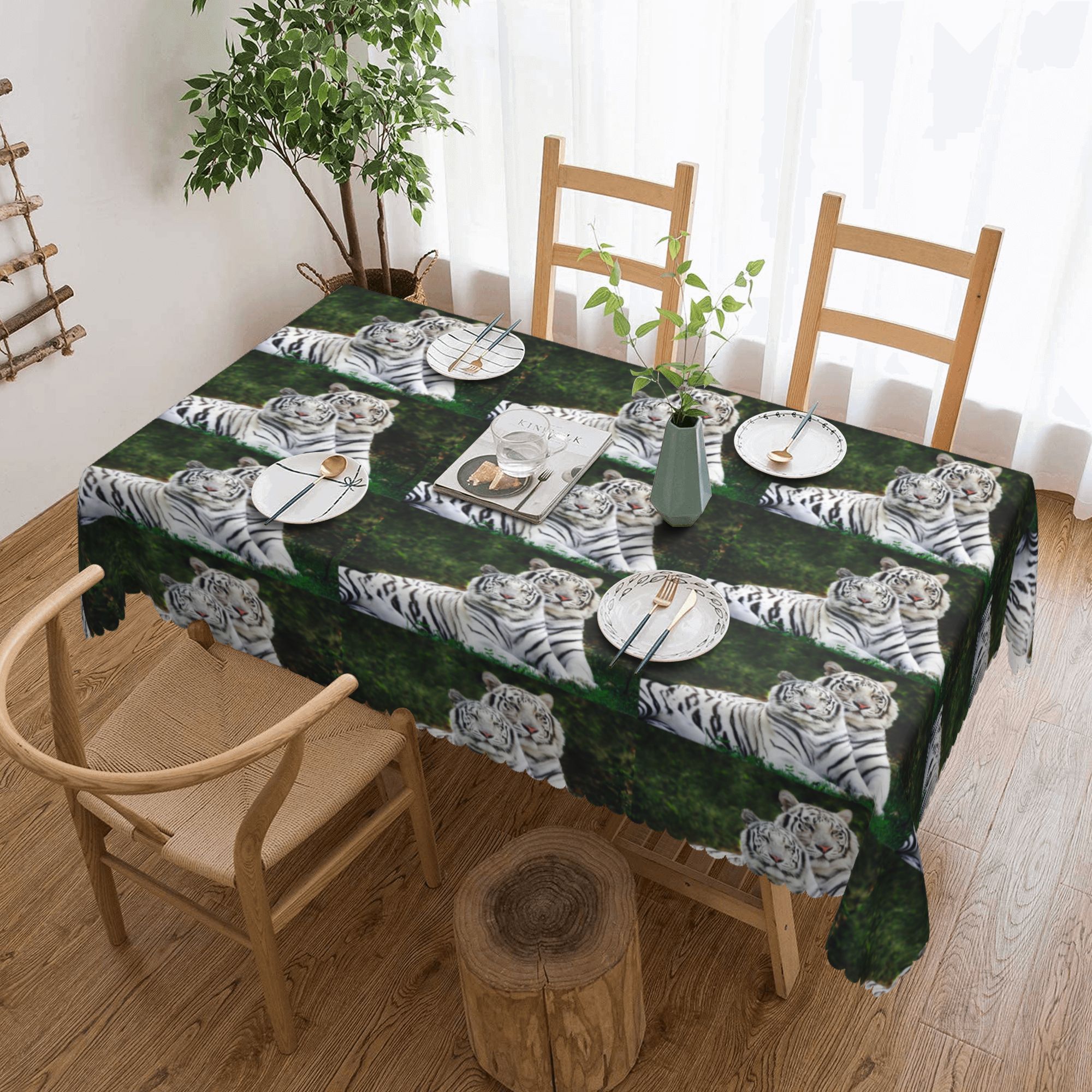 Tablecloth White Tiger Table Cloth For Rectangle Tables Waterproof ...