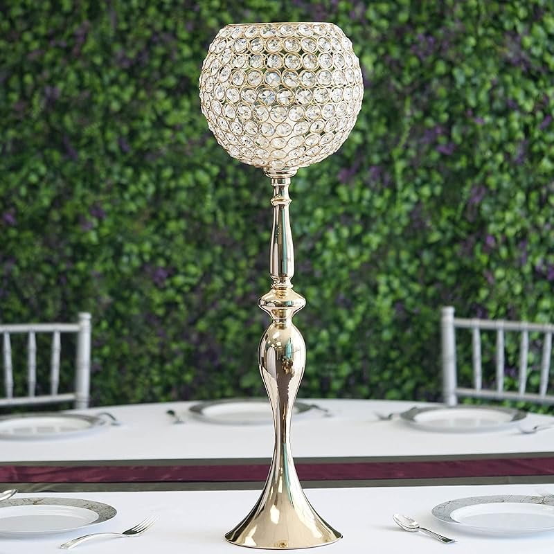 Tableclothsfactory 30" Silver Acrylic Crystal Goblet Candle Holder ...