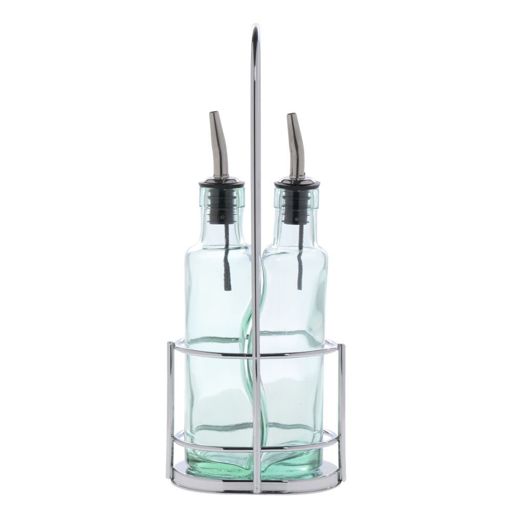 Tablecraft 8.5oz Kitchen Oil & Vinegar Set, Green Tint Glass with Pour ...