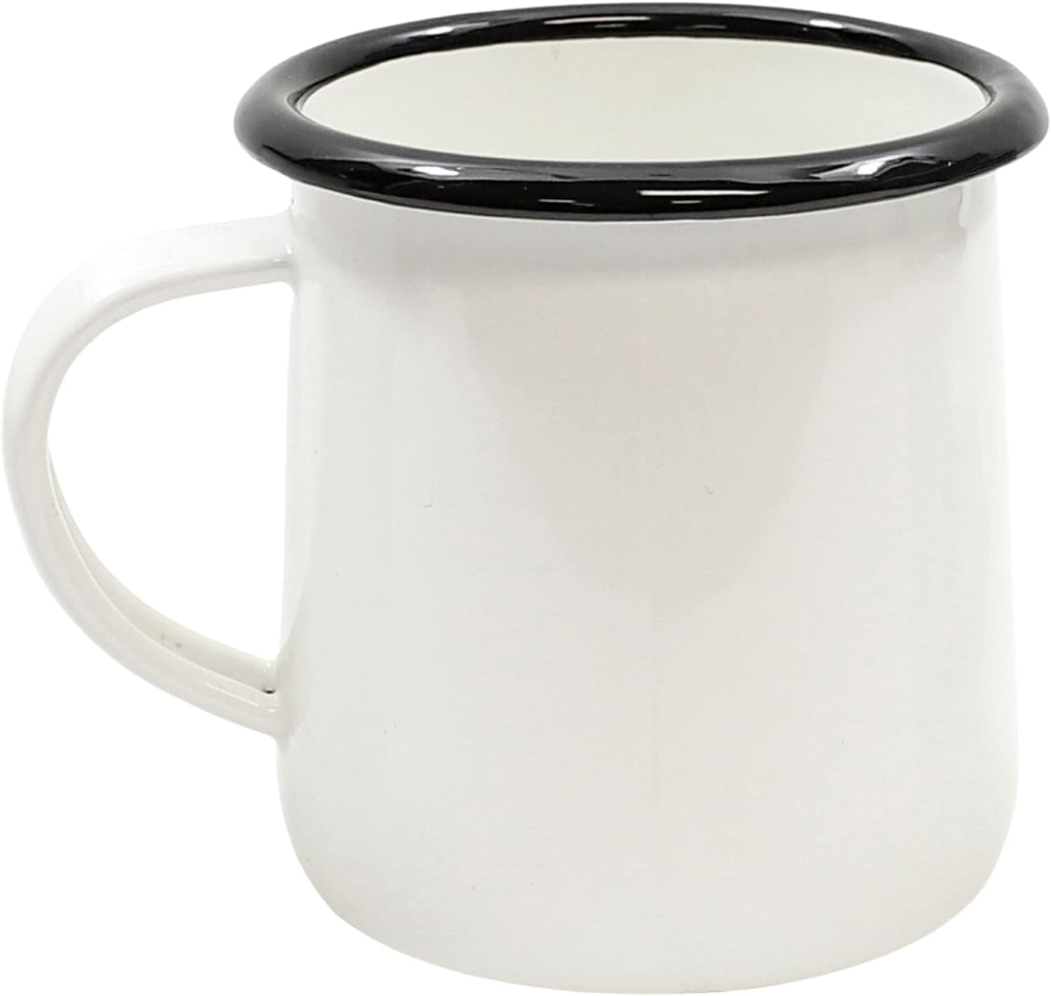 Tablecraft Enamelware Collection Black Rim Solid White Enamel Coffee ...
