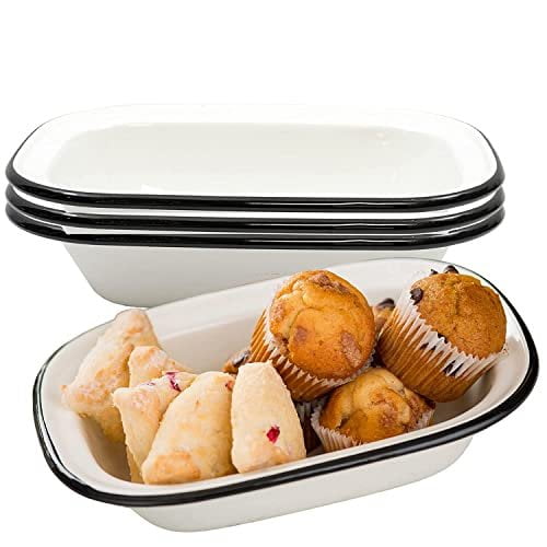 Tablecraft Enamelware Collection Black Rim Solid White Enamel ...