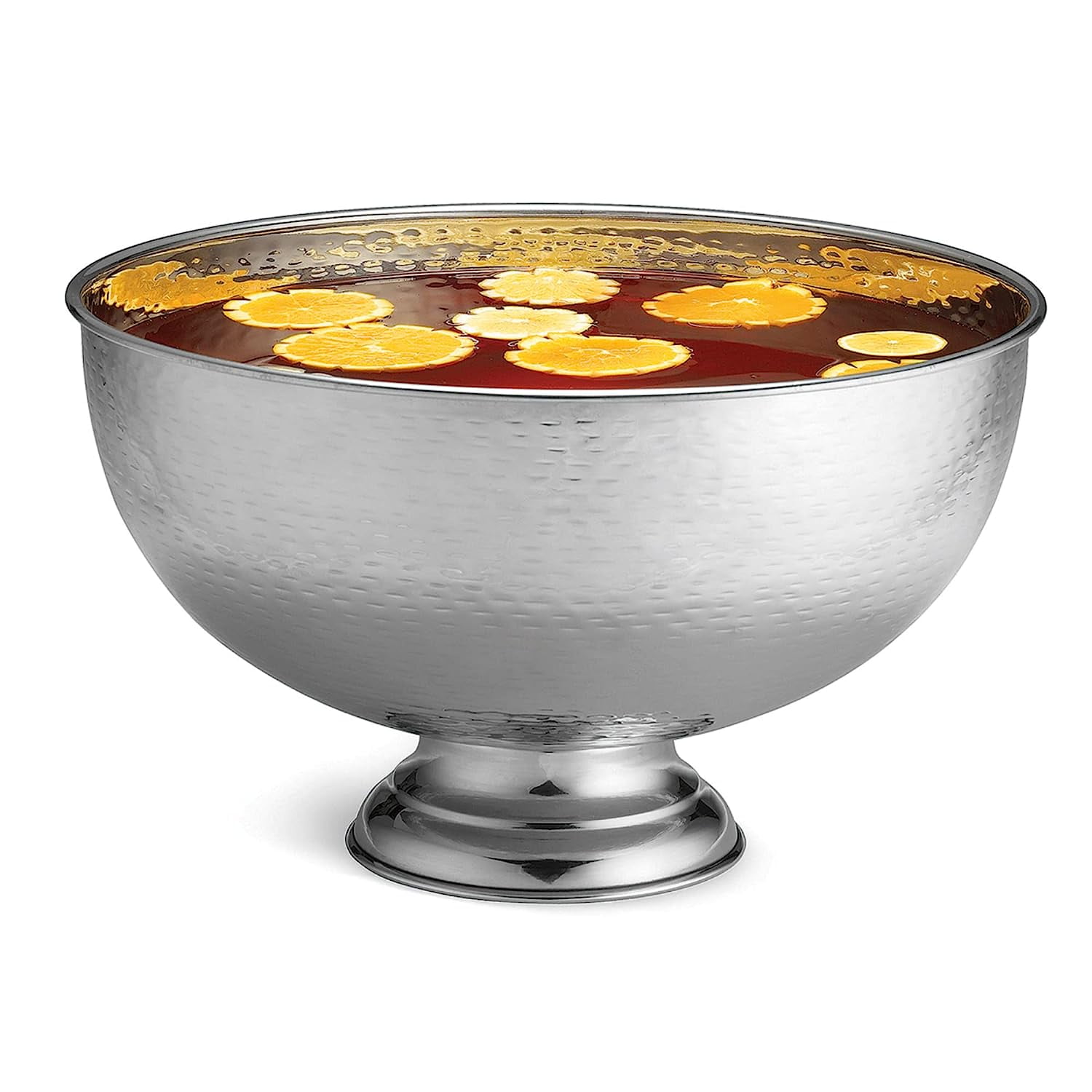 Tablecraft Hammered Pedestal Punch Bowl, Large Silver Stainless Steel ...