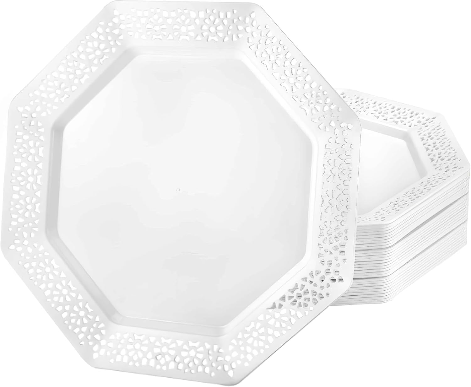 Tablesettings Plastic Plates-11 Pack of 10 Lacetagon Plates, 11", Pearl ...
