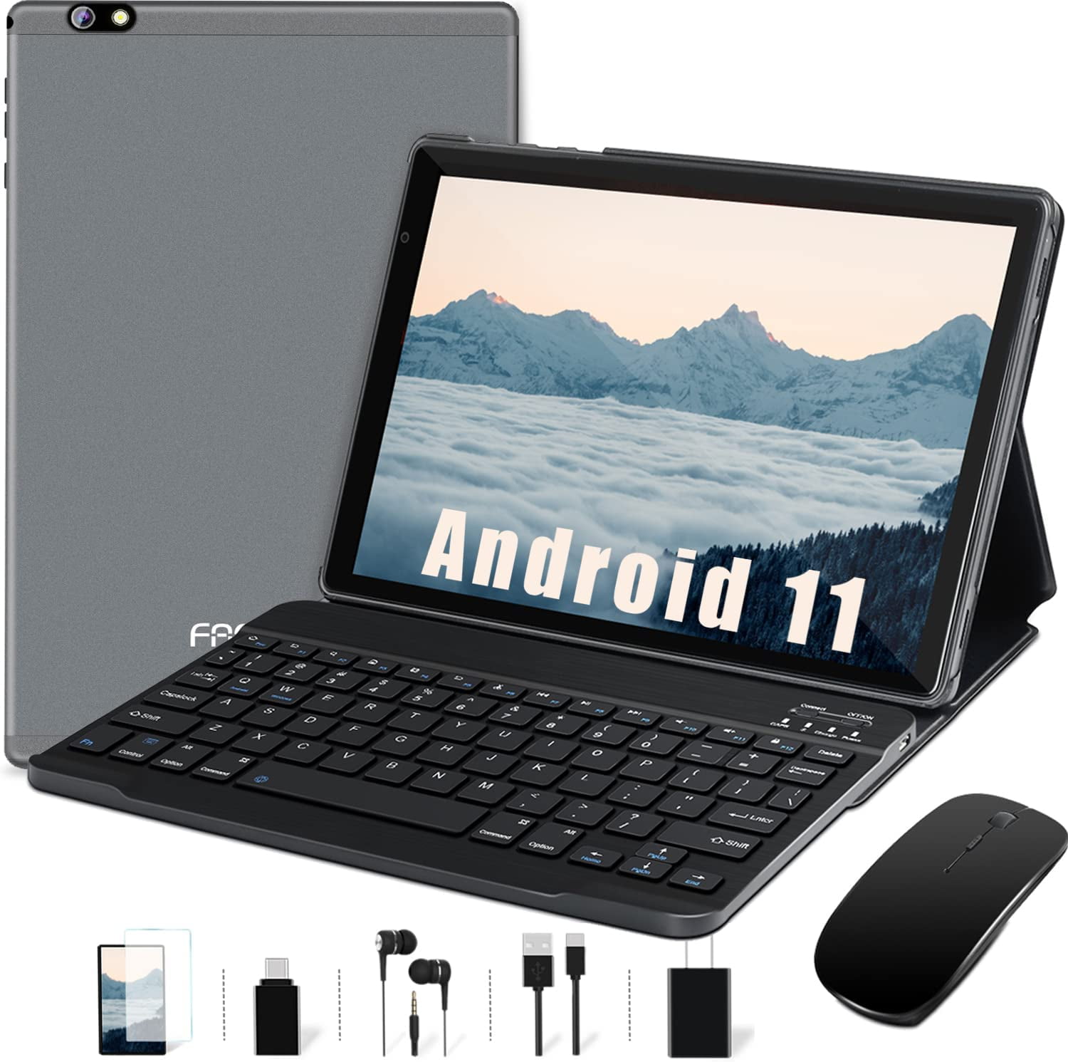 10.1'' Android 11 Tablet with Wireless Keyboard+Bluetooth Mouse, 4GB ...