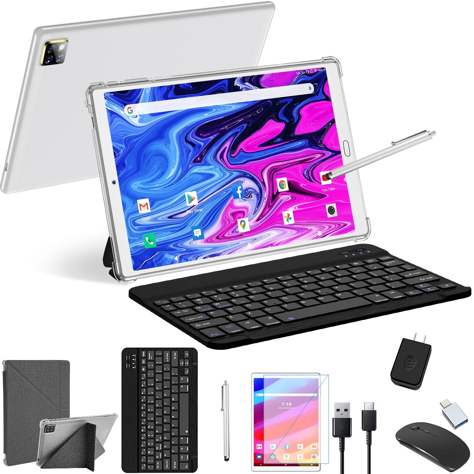 Ematic 10" 16GB Quad-Core Tablet with Android 7.1 (Nougat) + Keyboard ...