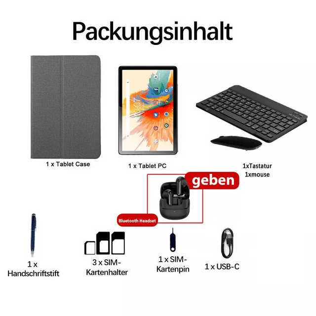 Tablet 12 inch Android 14 12/16GB RAM+256GB ROM 8000mAh 5G WIFI 8Core ...