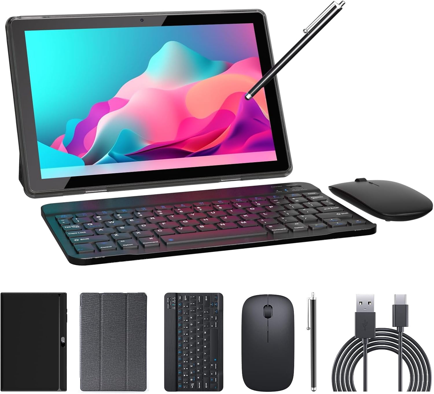 Tablet 2 in 1 Tablets 10 inch Android 14 Tablet Set with Keyboard Case ...