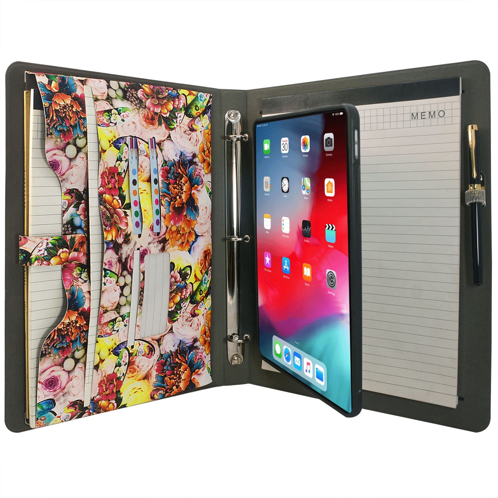 Tablet Organizer Portfolio Case with 3-Ring Binder, Binder Padfolio ...