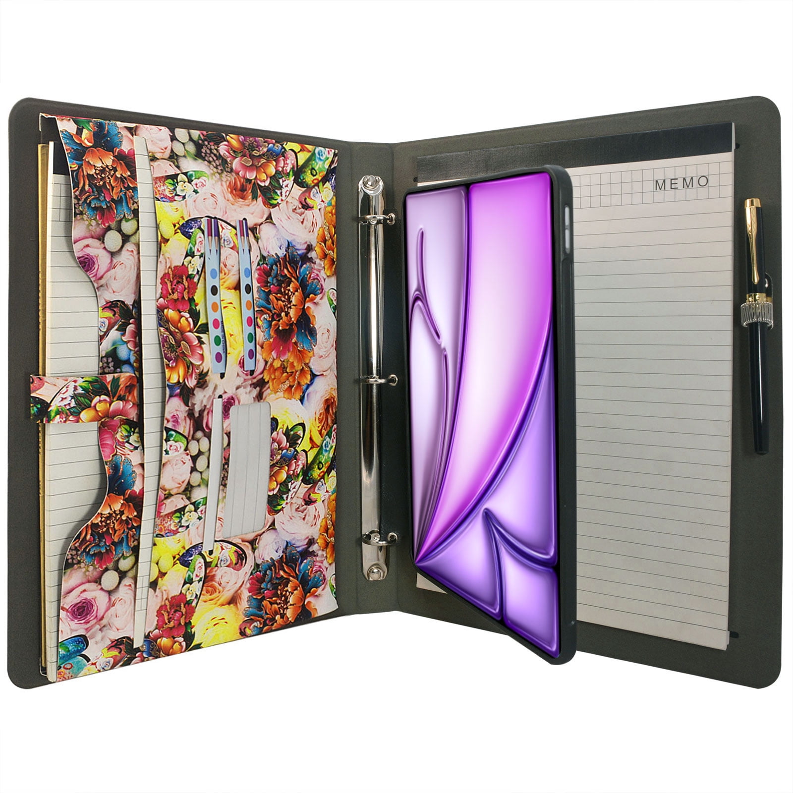 Tablet Organizer Portfolio Case with 3-Ring Binder, Binder Padfolio ...