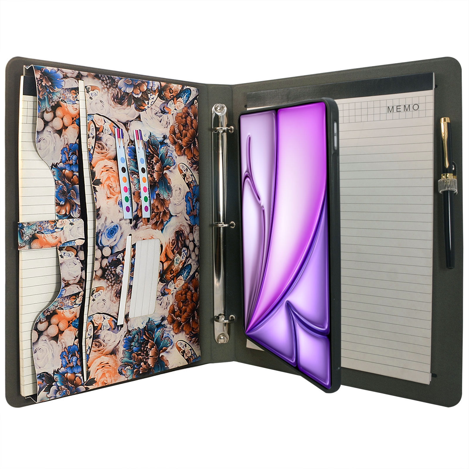 Tablet Organizer Portfolio Case with 3-Ring Binder, Binder Padfolio ...