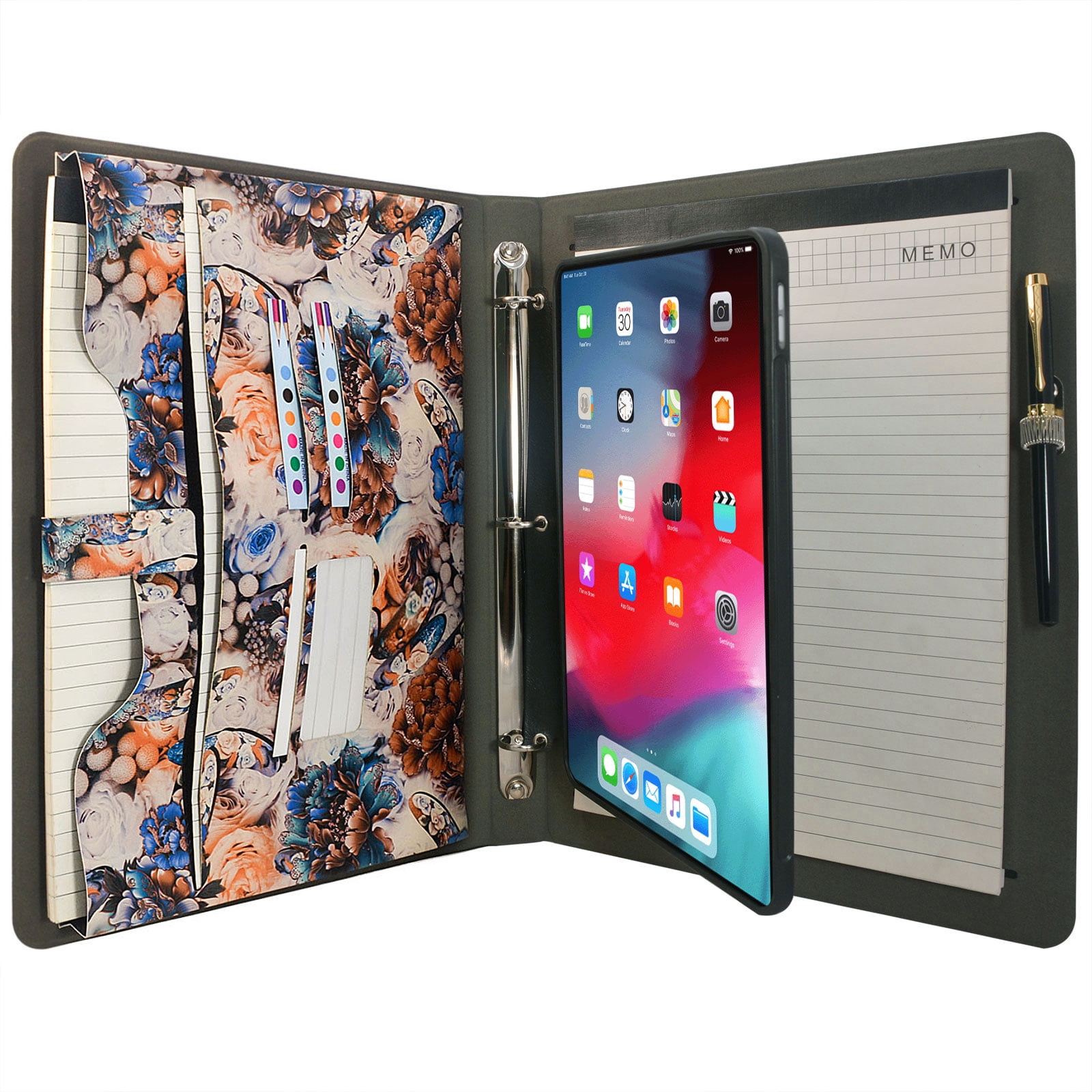 Tablet Organizer Portfolio Case with 3-Ring Binder, Binder Padfolio ...