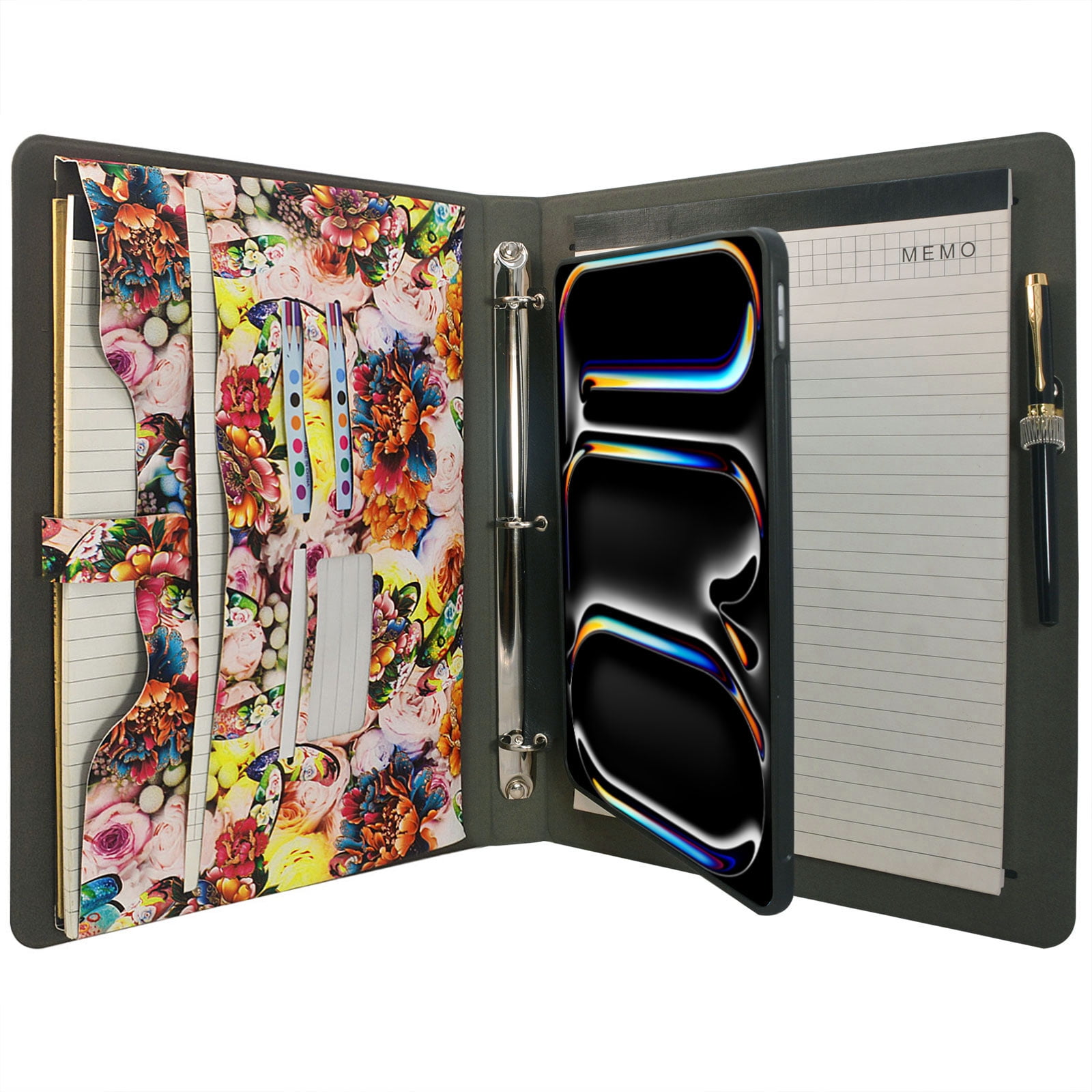 Tablet Organizer Portfolio Case with 3-Ring Binder, Binder Padfolio ...