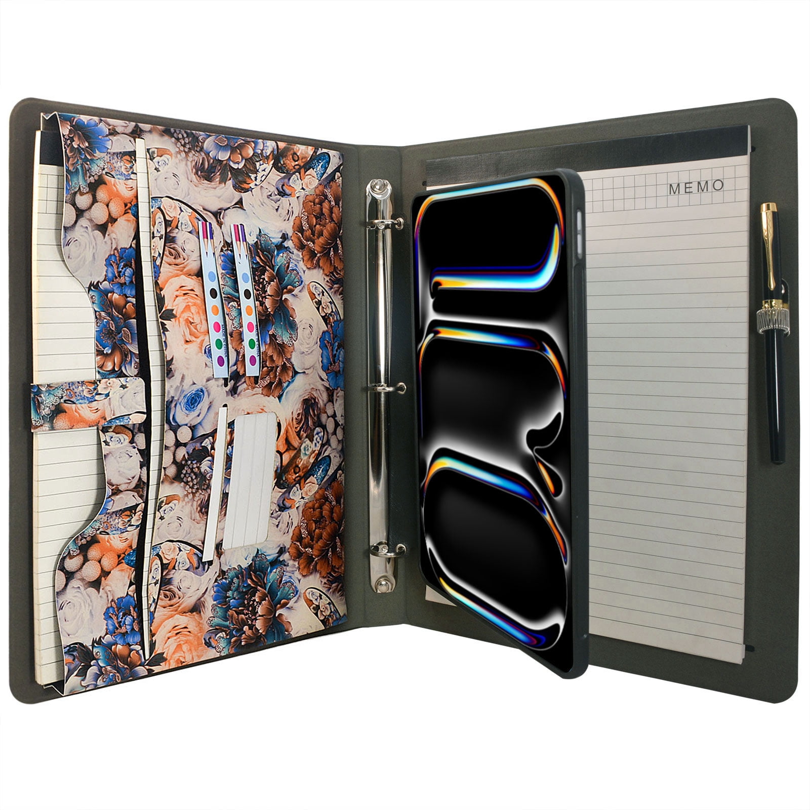 Tablet Organizer Portfolio Case with 3-Ring Binder, Binder Padfolio ...