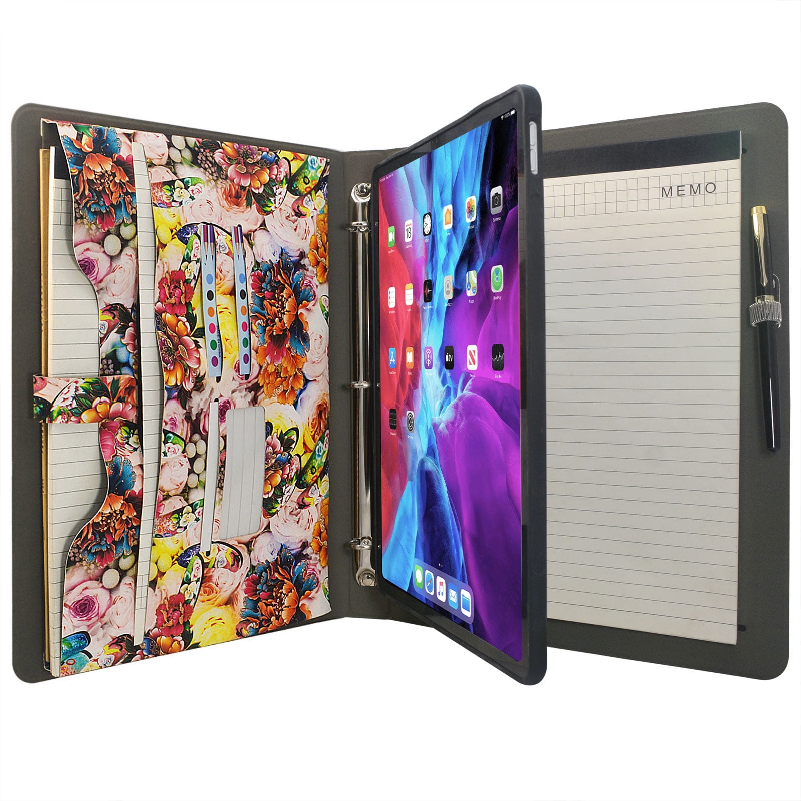 Tablet Organizer Portfolio Case with 3-Ring Binder, Binder Padfolio ...