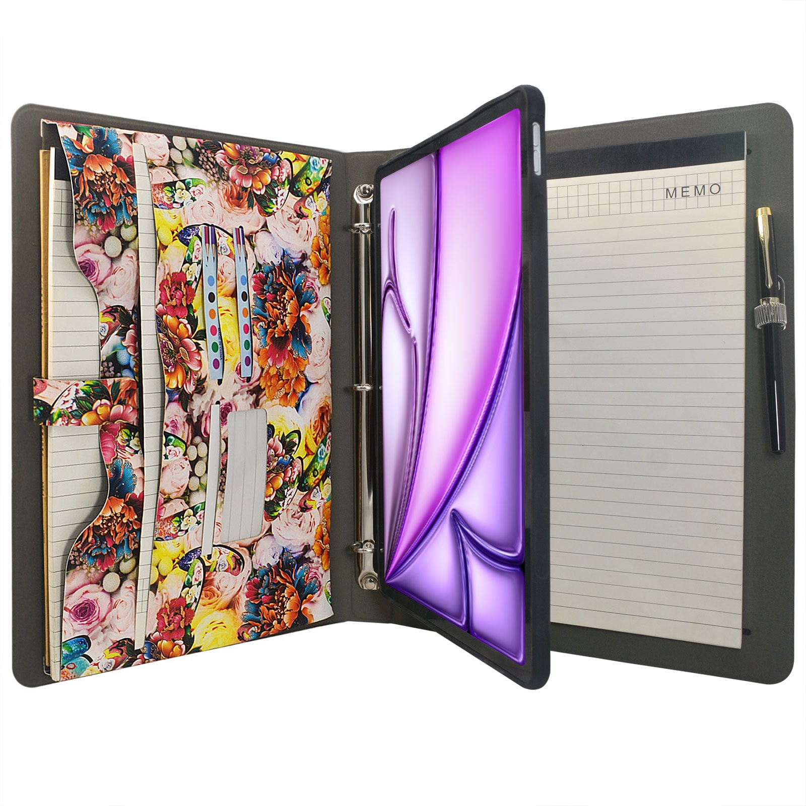 Tablet Organizer Portfolio Case with 3-Ring Binder, Binder Padfolio ...