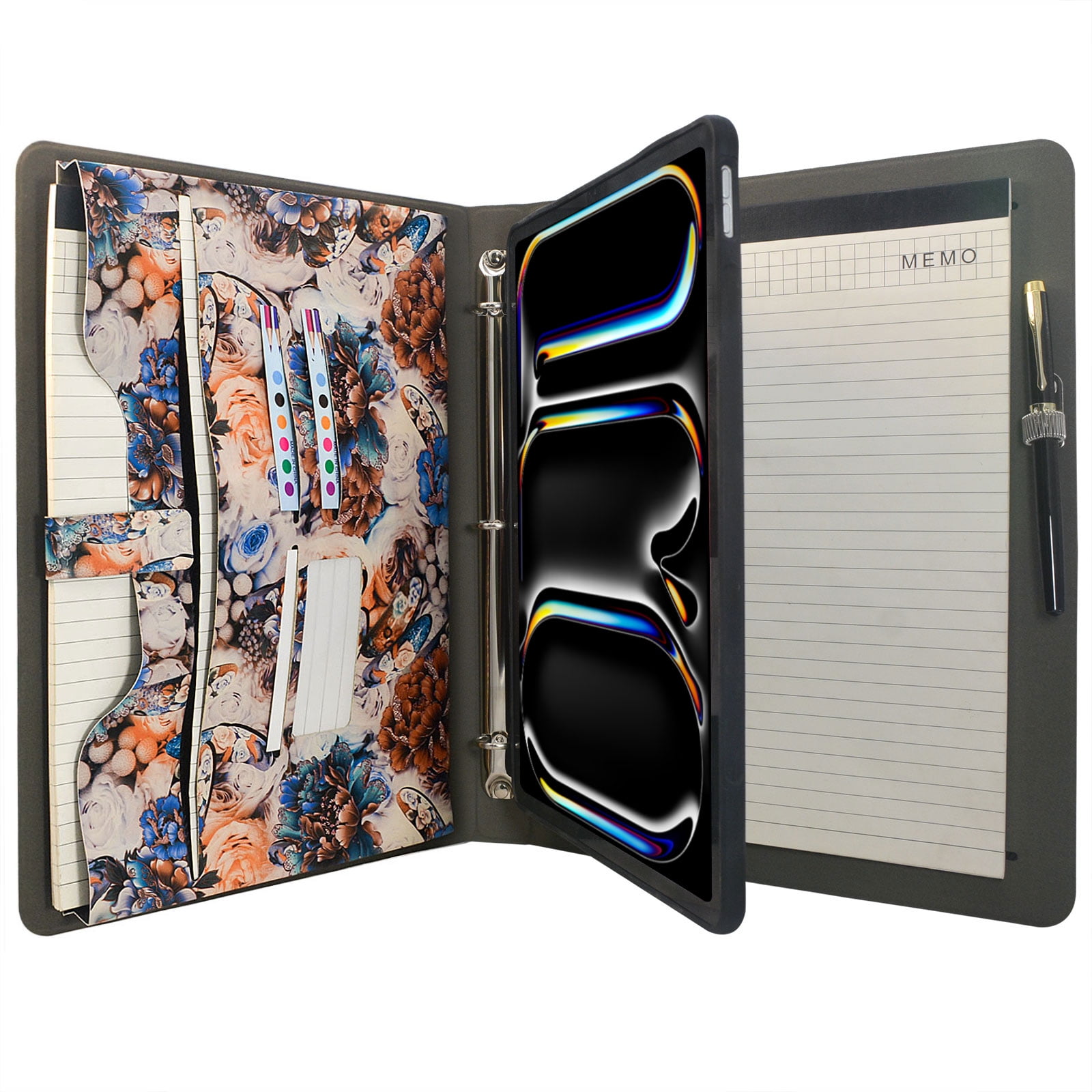 Tablet Organizer Portfolio Case with 3-Ring Binder, Binder Padfolio ...