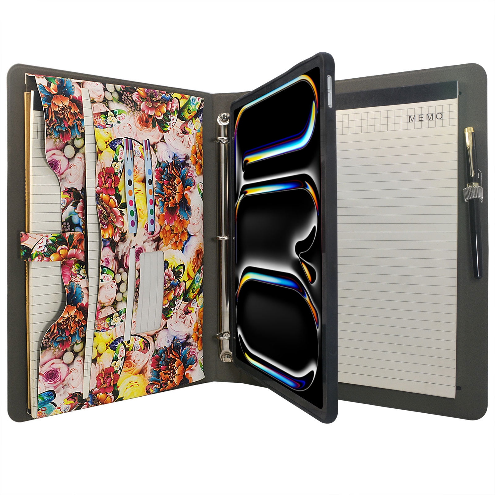 Tablet Organizer Portfolio Case with 3-Ring Binder, Binder Padfolio ...