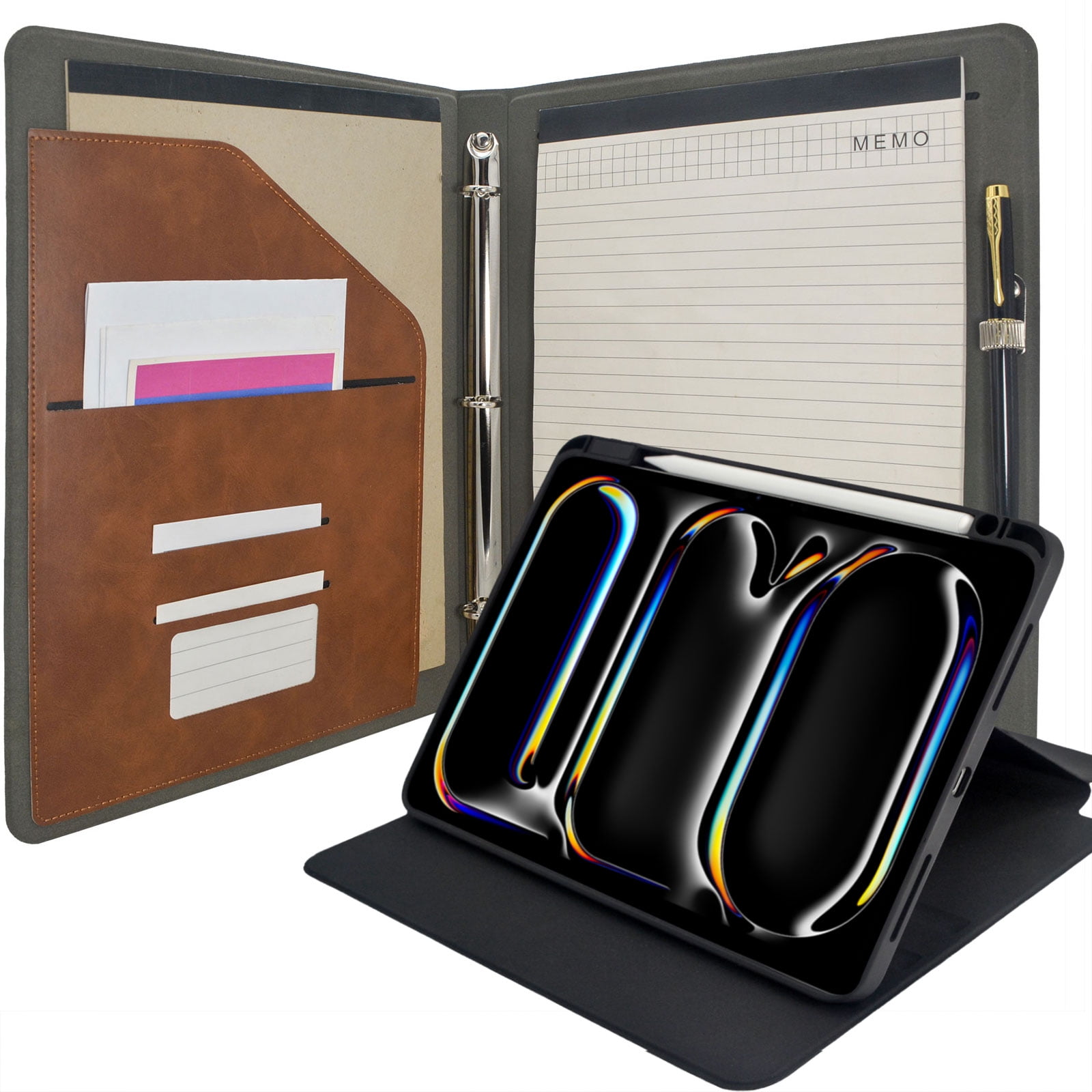 Tablet Organizer Portfolio Case with Clipboard, 3-Ring Binder Padfolio ...