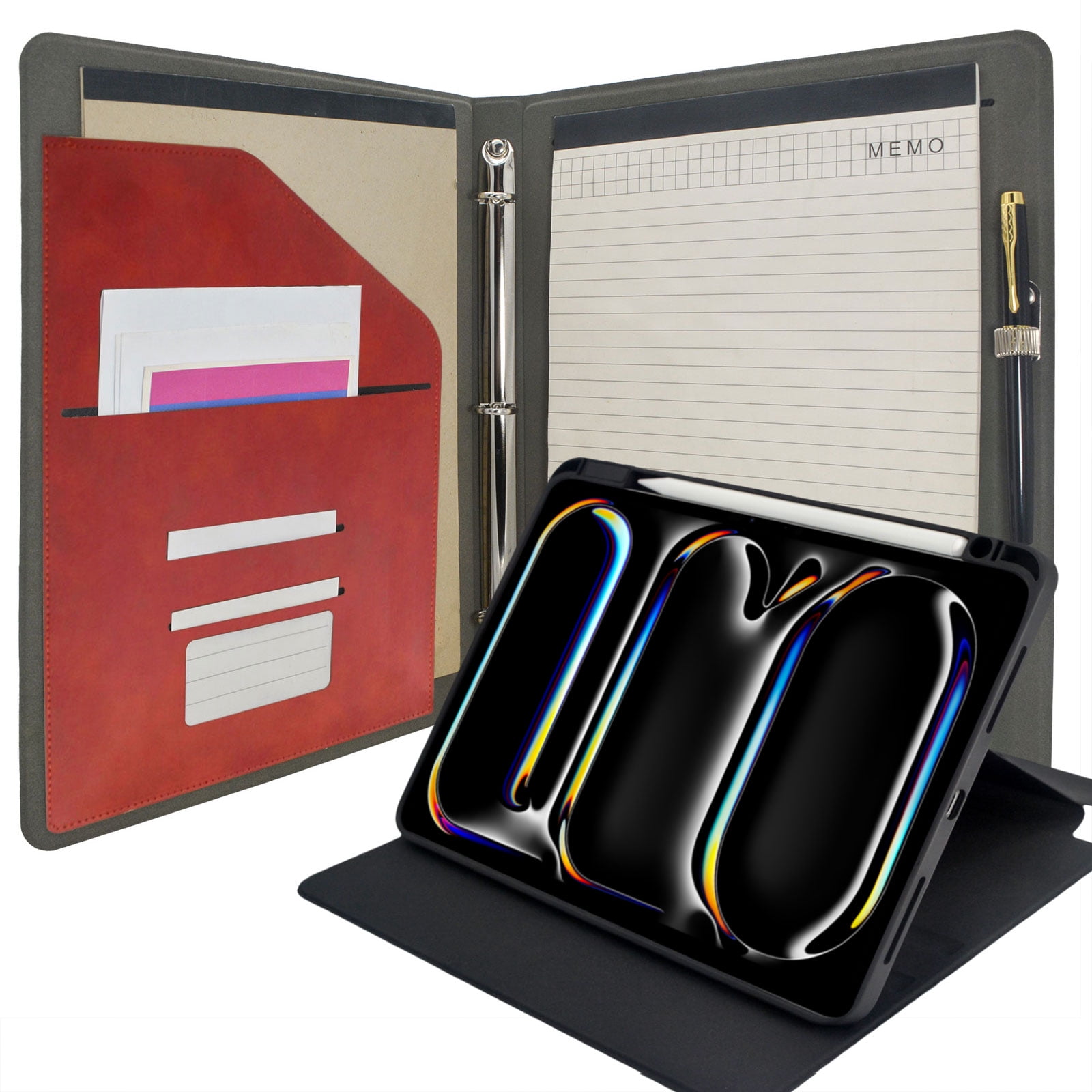 Tablet Organizer Portfolio Case with Clipboard, 3-Ring Binder Padfolio ...