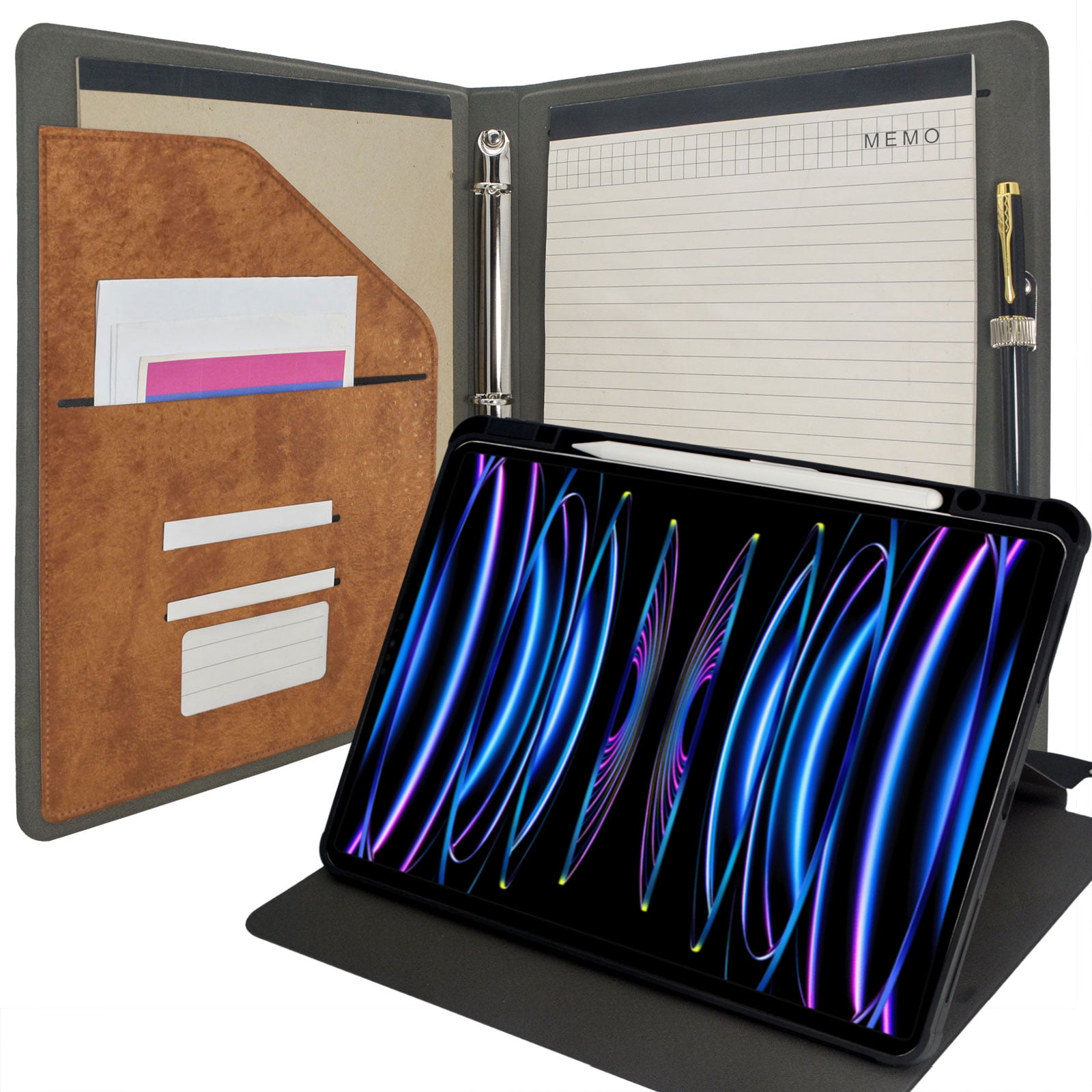 Tablet Organizer Portfolio Case with Clipboard, 3-Ring Binder Padfolio ...