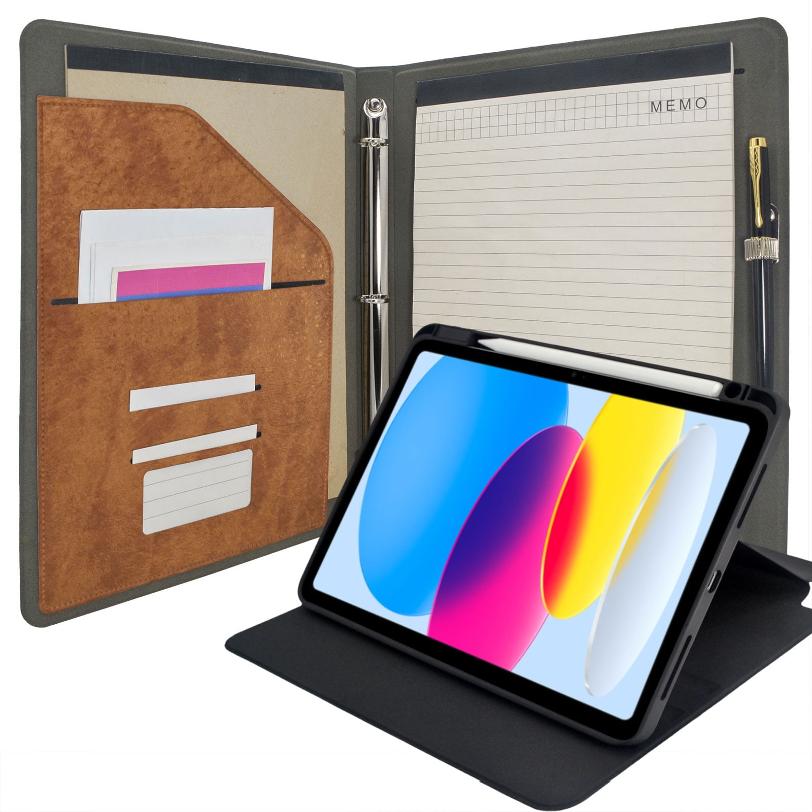 Tablet Organizer Portfolio Case with Clipboard, 3-Ring Binder Padfolio ...