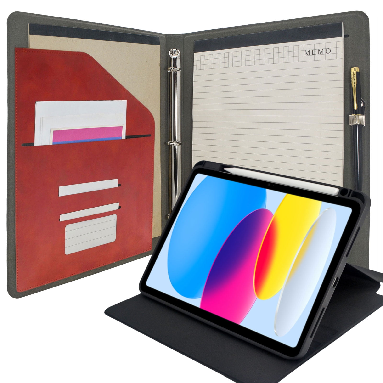 Tablet Organizer Portfolio Case with Clipboard, 3-Ring Binder Padfolio ...