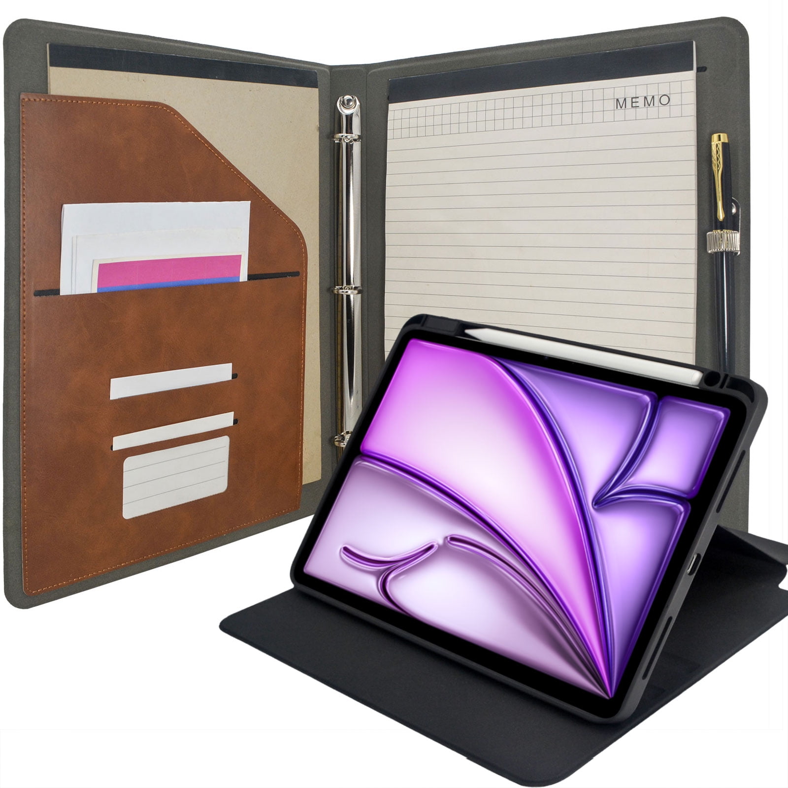 Tablet Organizer Portfolio Case with Clipboard, 3-Ring Binder Padfolio ...