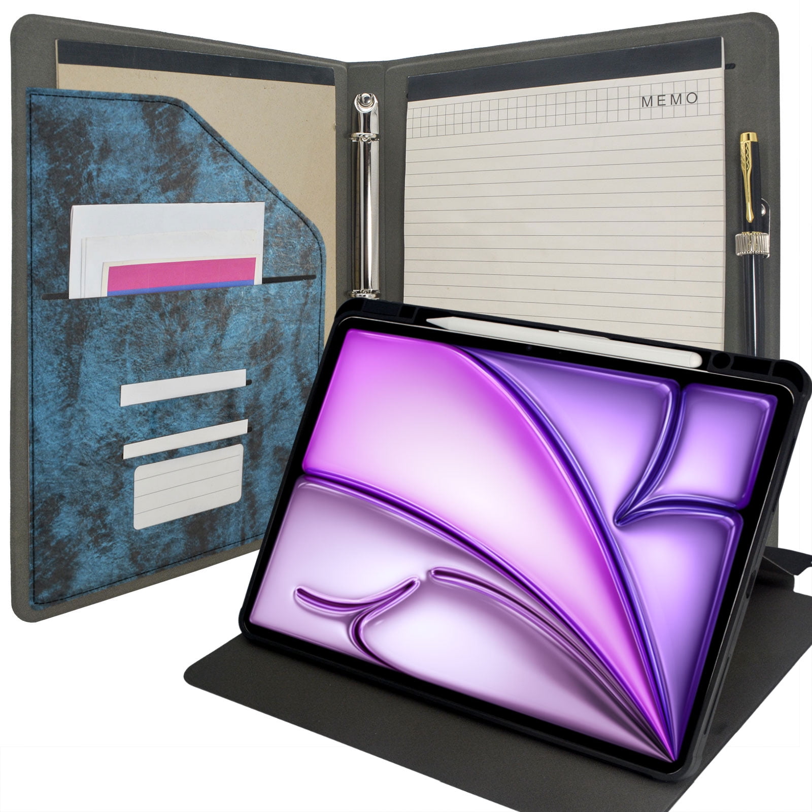 Tablet Organizer Portfolio Case with Clipboard, 3-Ring Binder Padfolio ...